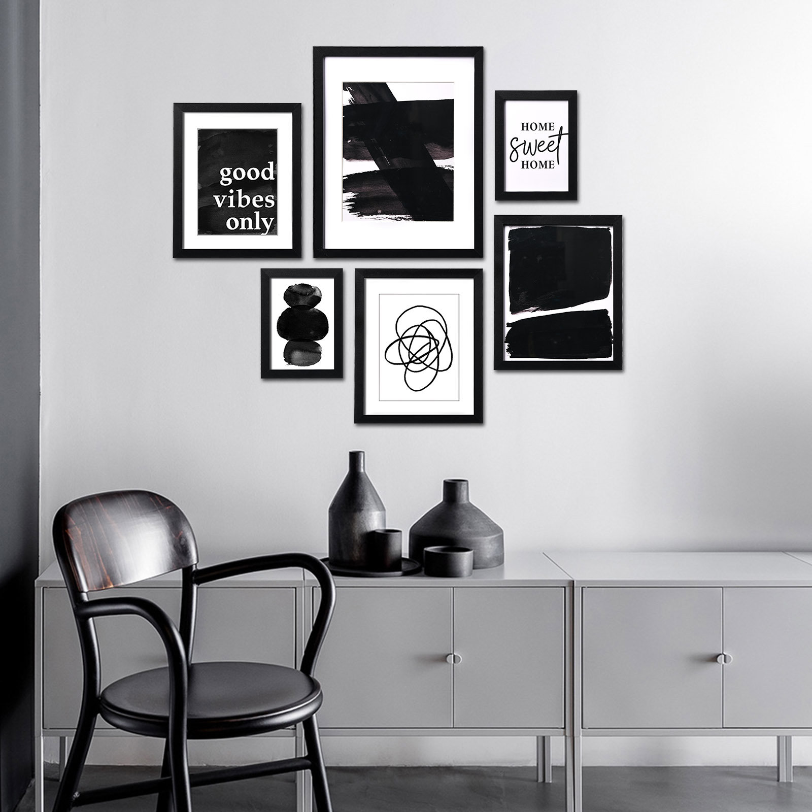 Wrought Studio 6 Pieces Black and White Gallery Wall Frames Picture ...