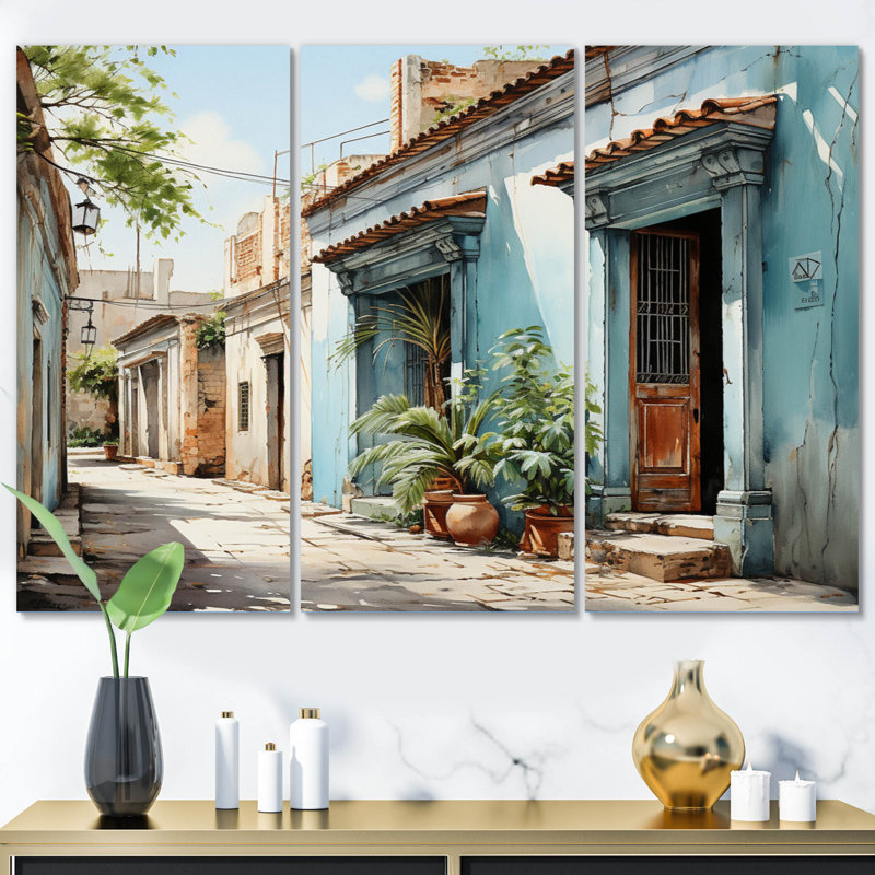 Red Barrel Studio® Cuban Architecture Blue House II On Metal 3 Pieces ...