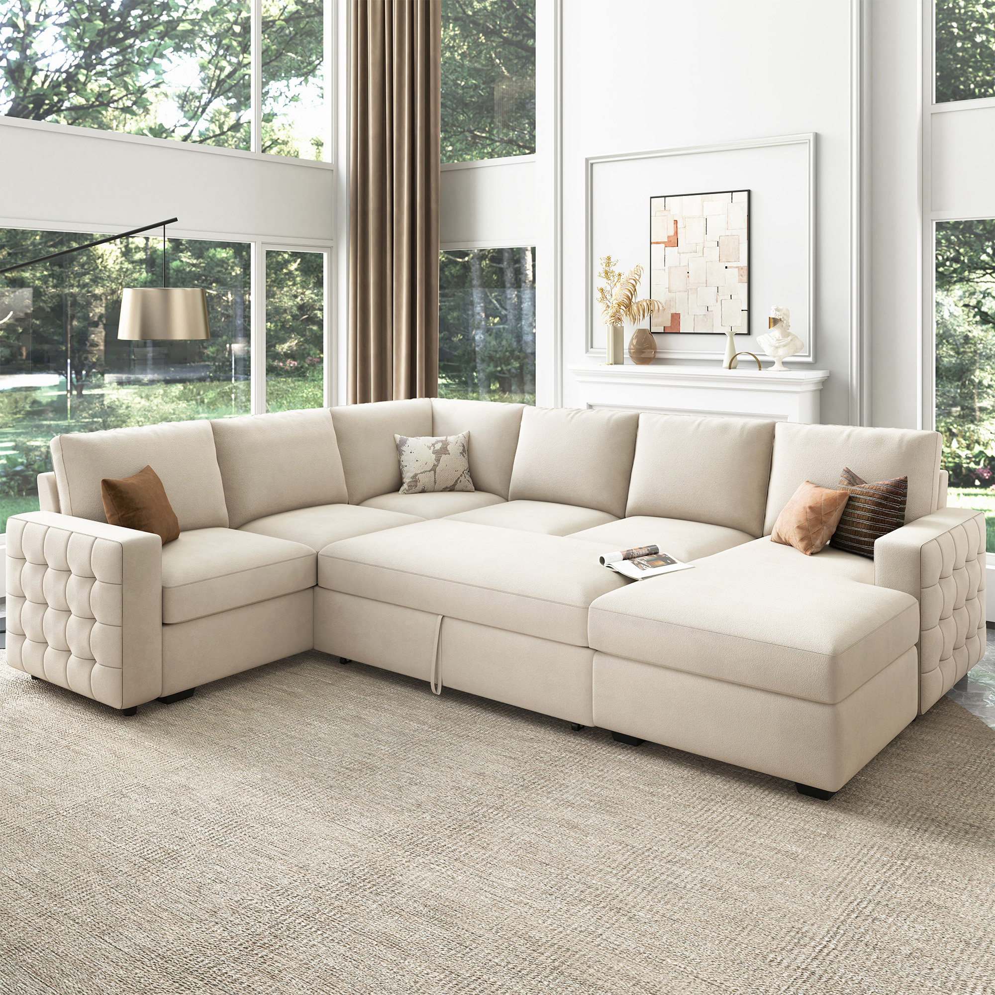 Latitude Run® Hildur U-Shaped Sectional Sofa Bed Pull Out Sleeper Couch ...