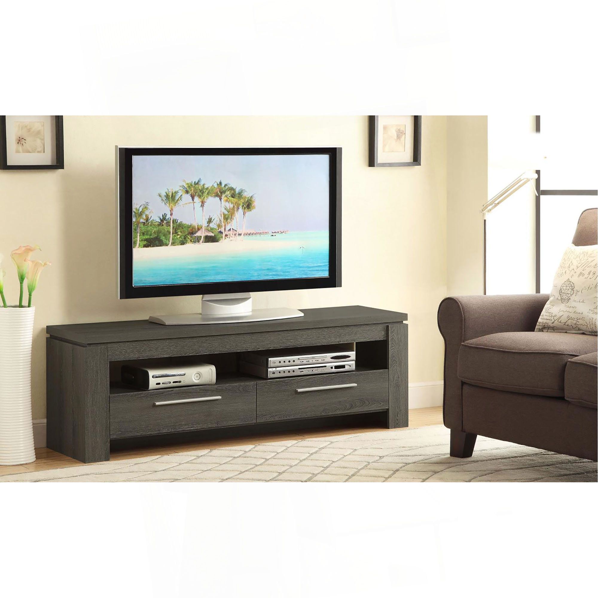 Latitude Run® Weathered Grey 59-Inch 2-Drawer TV Console | Wayfair