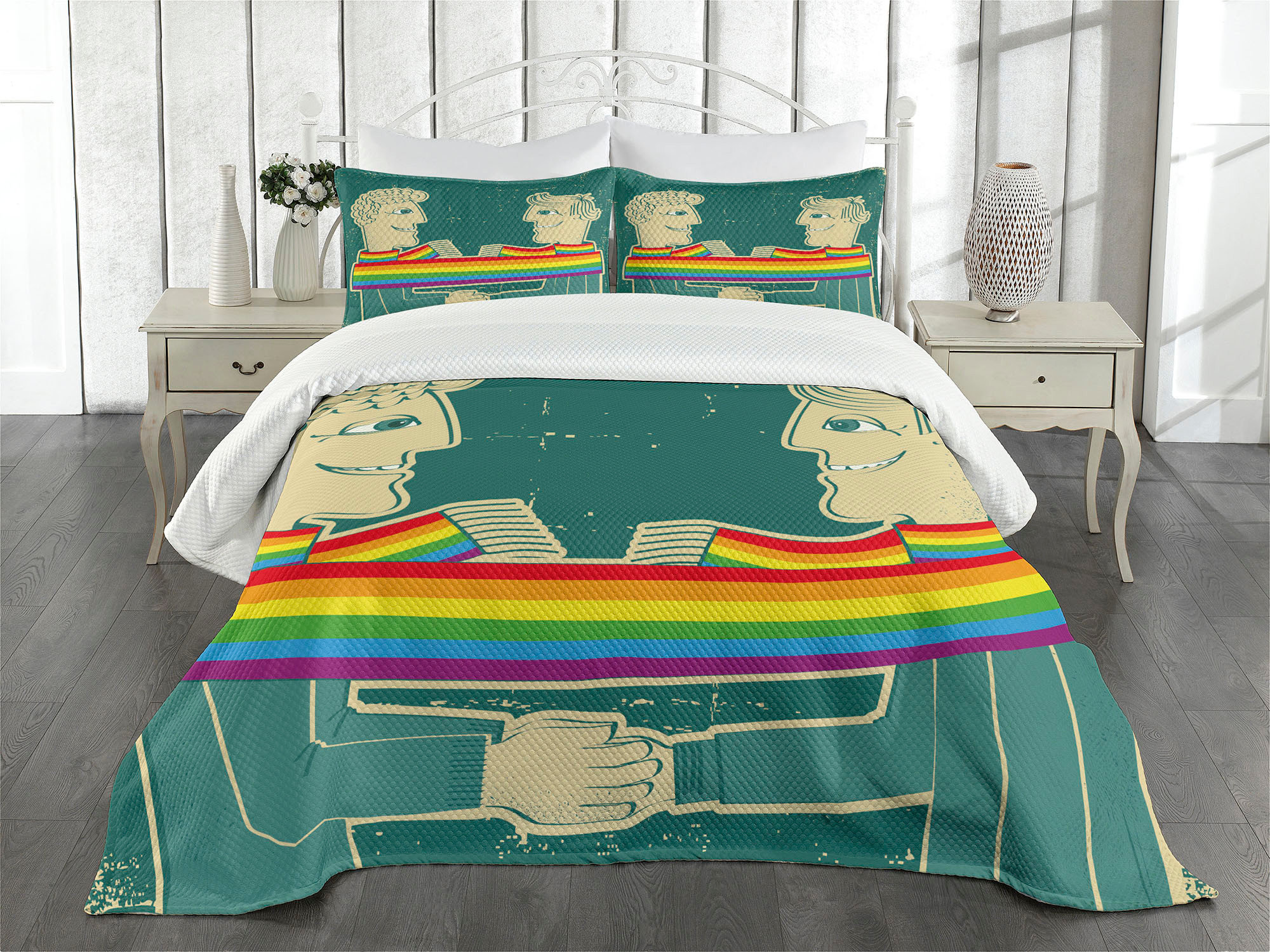 Ambesonne Pride Bedspread Set 3 Pcs Gay Couple with Scarf King ...