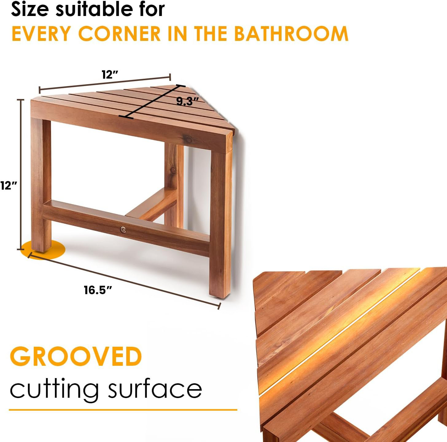 Latitude Run® 12" Acacia Shower Stool For Shaving Legs - Wooden Shower ...