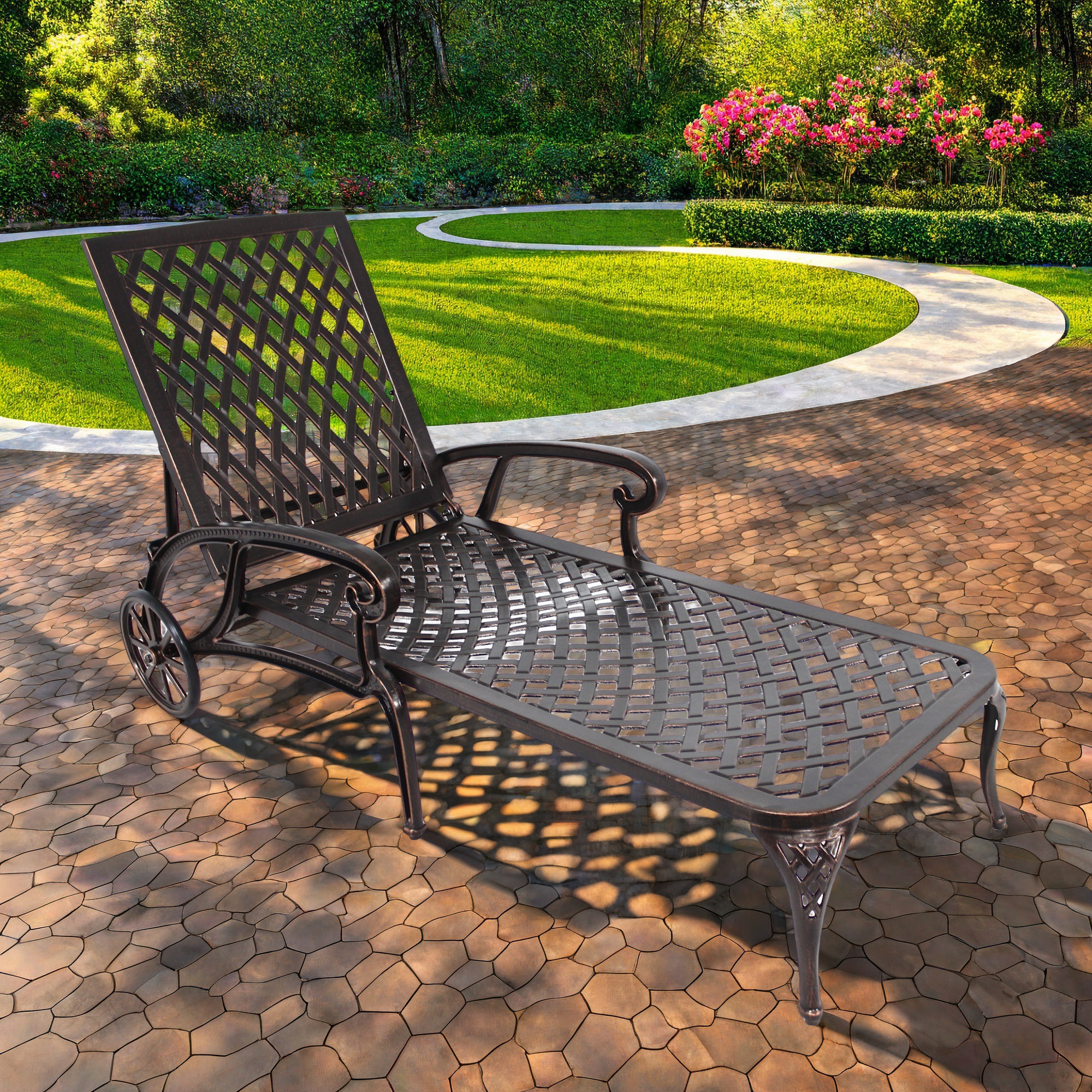 Fleur De Lis Living Chaise Lounge Chair Outdoor, Aluminium Cast Patio ...