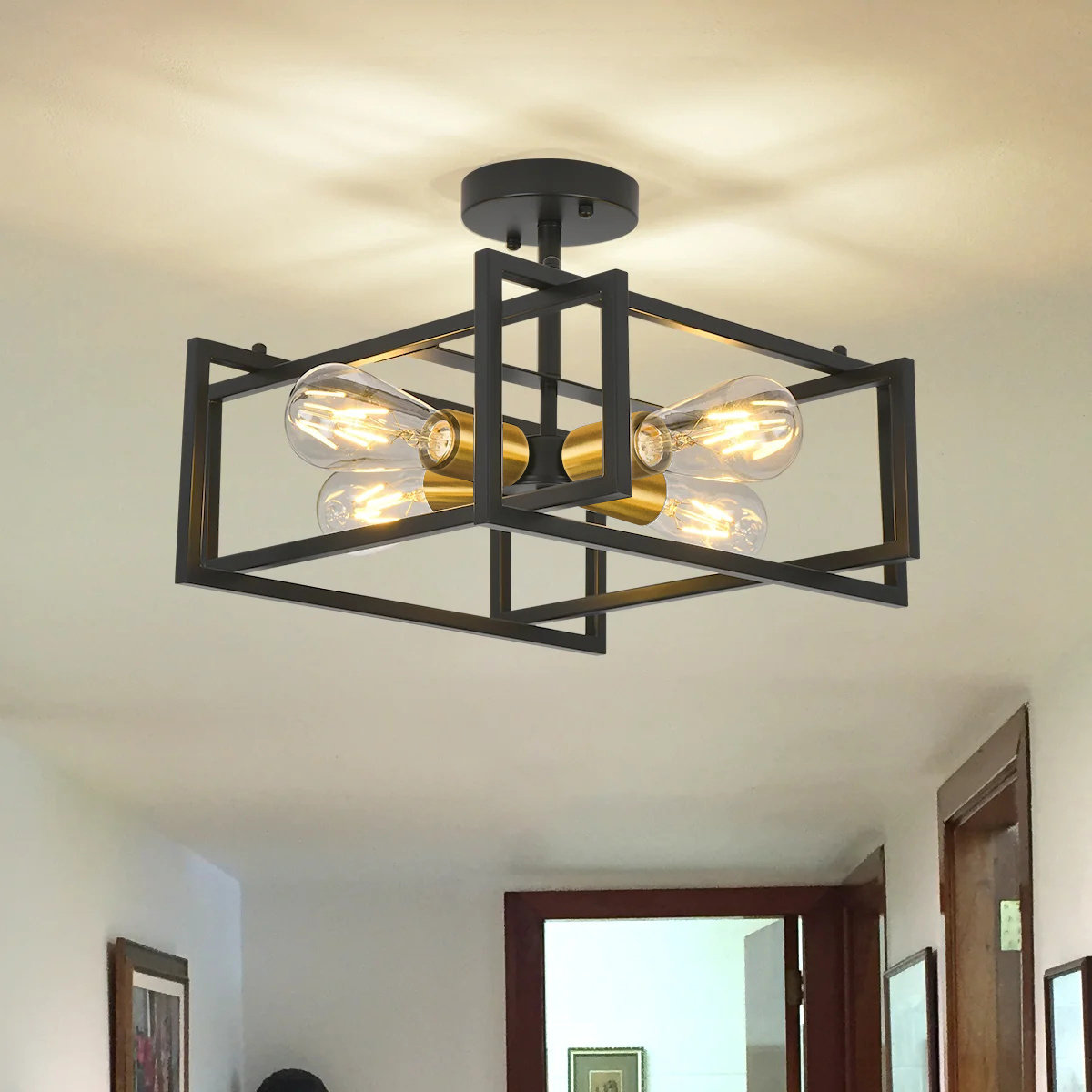 Gracie Oaks Heman 4 - Light 15” Vintage Black Semi Metal Flush Mount ...