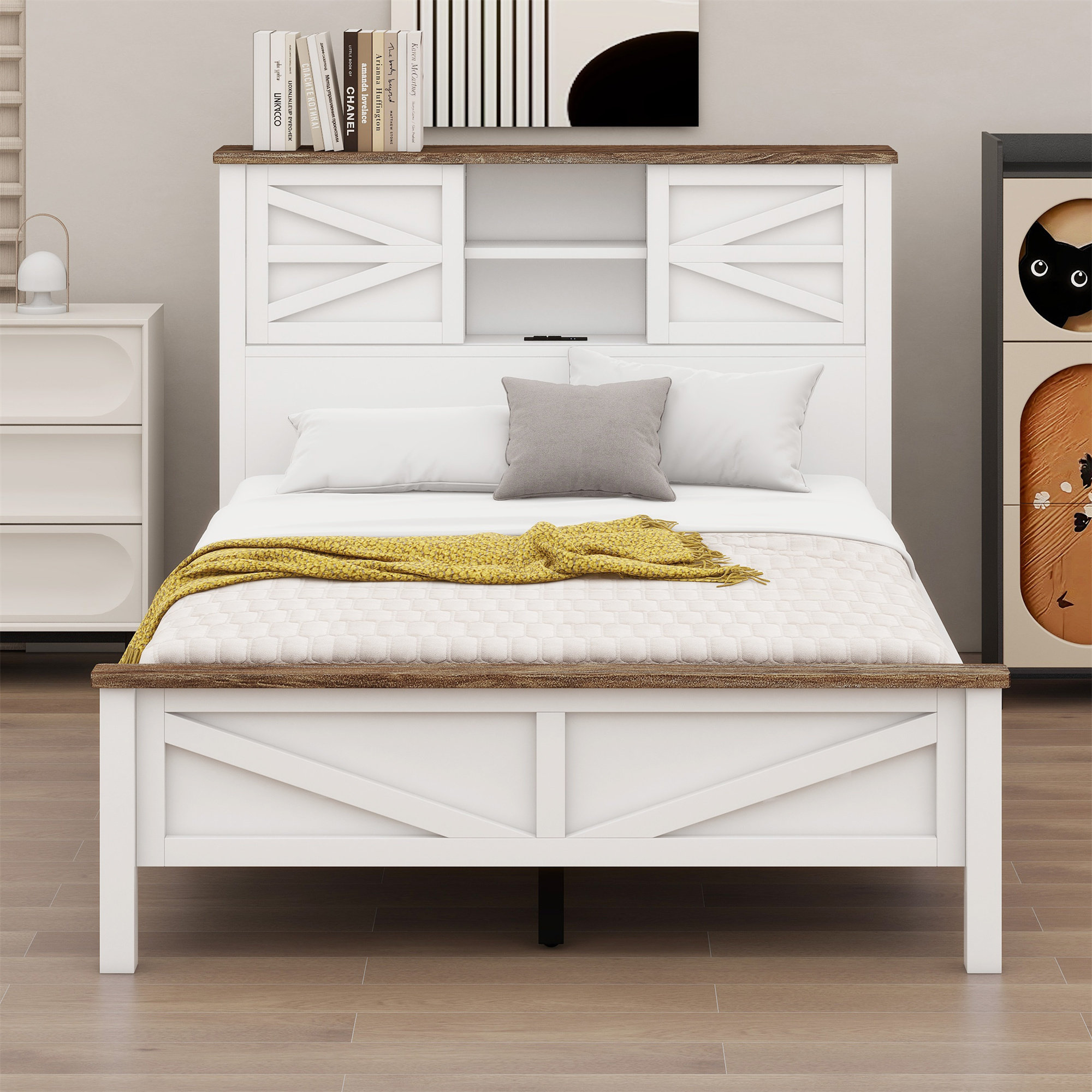 Gracie Oaks Farmhouse Platform Bed With Double Sliding Barn Door, Bed ...