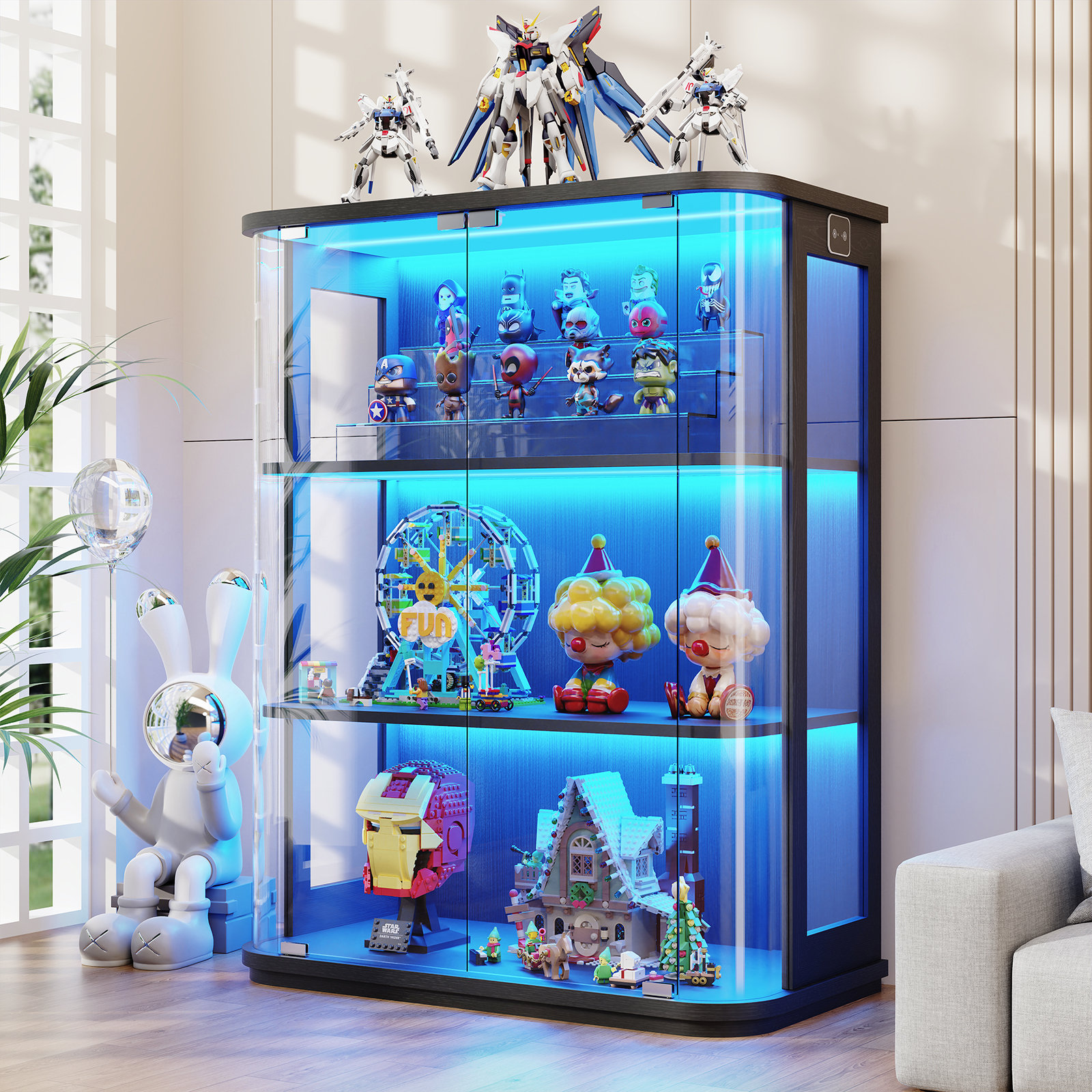 Wrought Studio™ Rounded Display Cabinet With Glass Door, 3-tier Curio ...