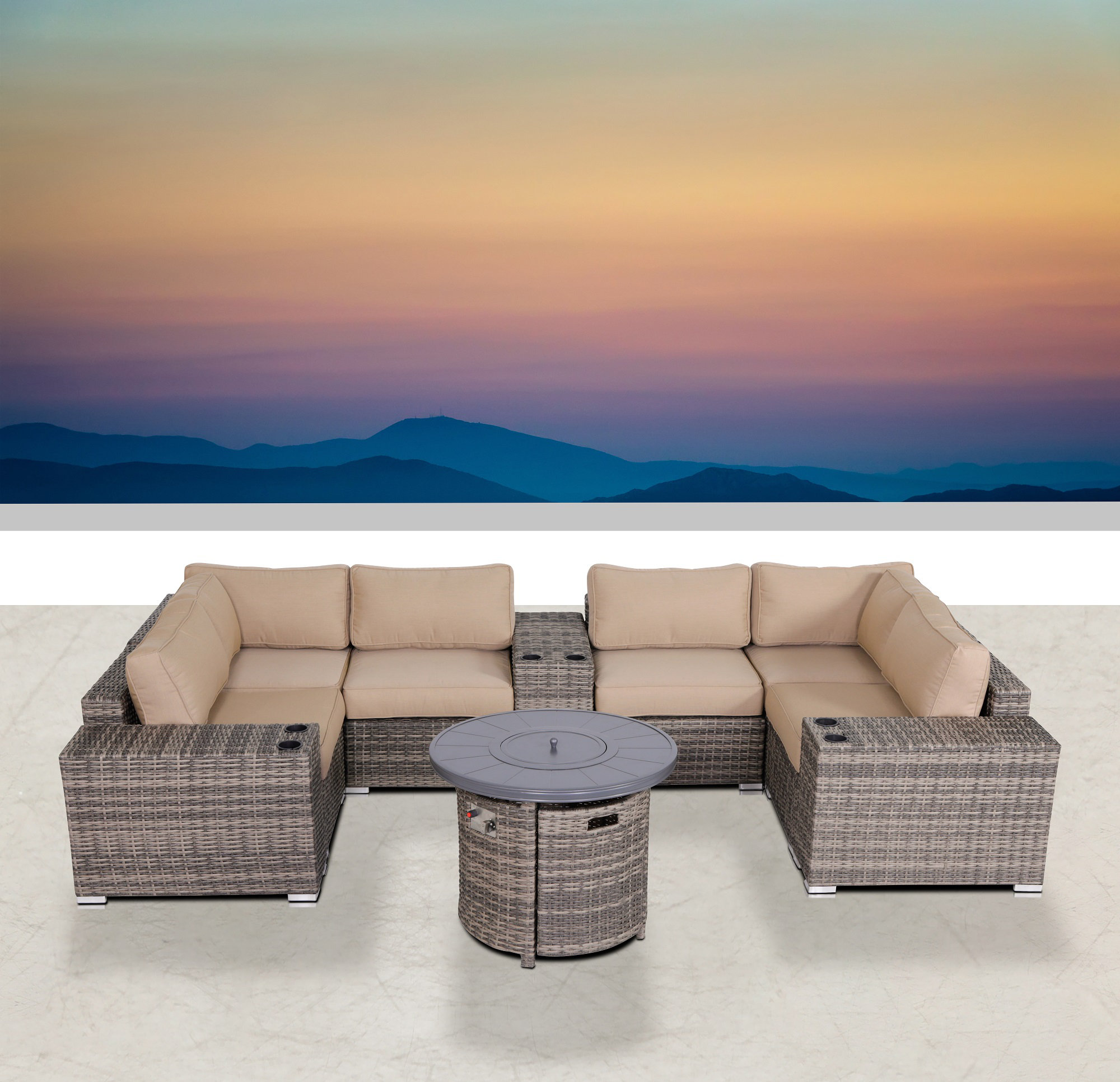 Wade Logan Ensemble de conversation modulaire avec coussins Sunbrella 10 pièces Alieyah ...