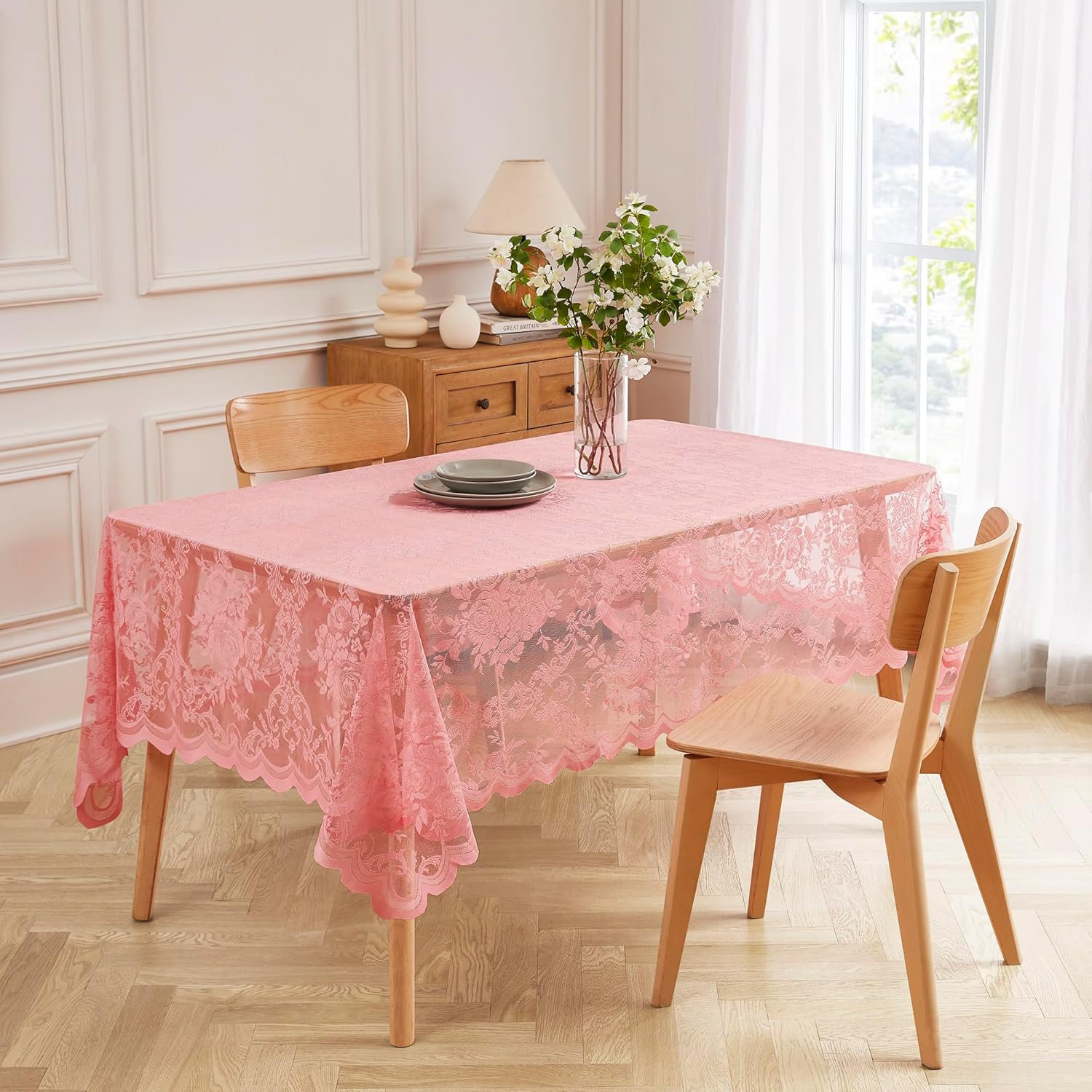 August Grove Lace Tablecloth With English Rose Design In 5 Sizes ...