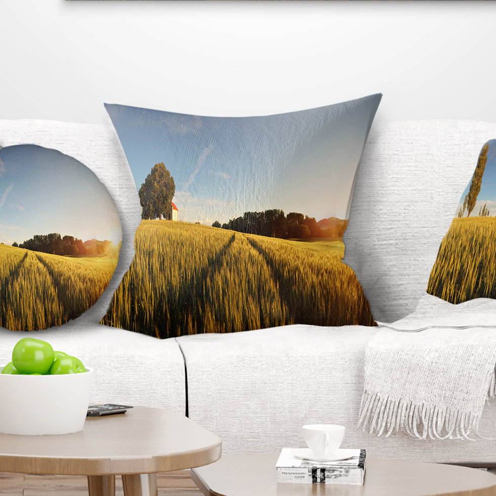 Design Art Photography Sunset over Wheat Field Throw Pillow | Wayfair