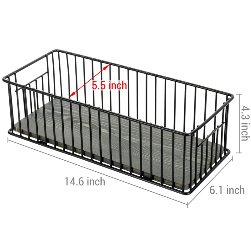 17 Stories Decorative Rectangular Storage Basket Bin With Gray Wood ...