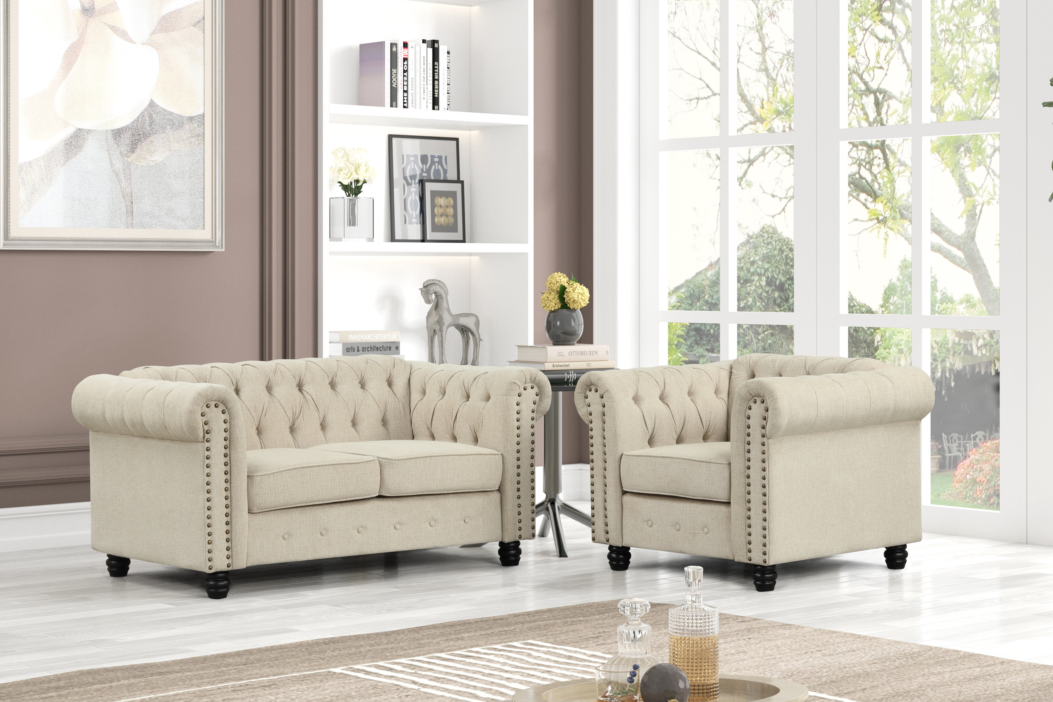 USLivings 2 Piece Linen Blend Standard Foam Living Room Set | Wayfair