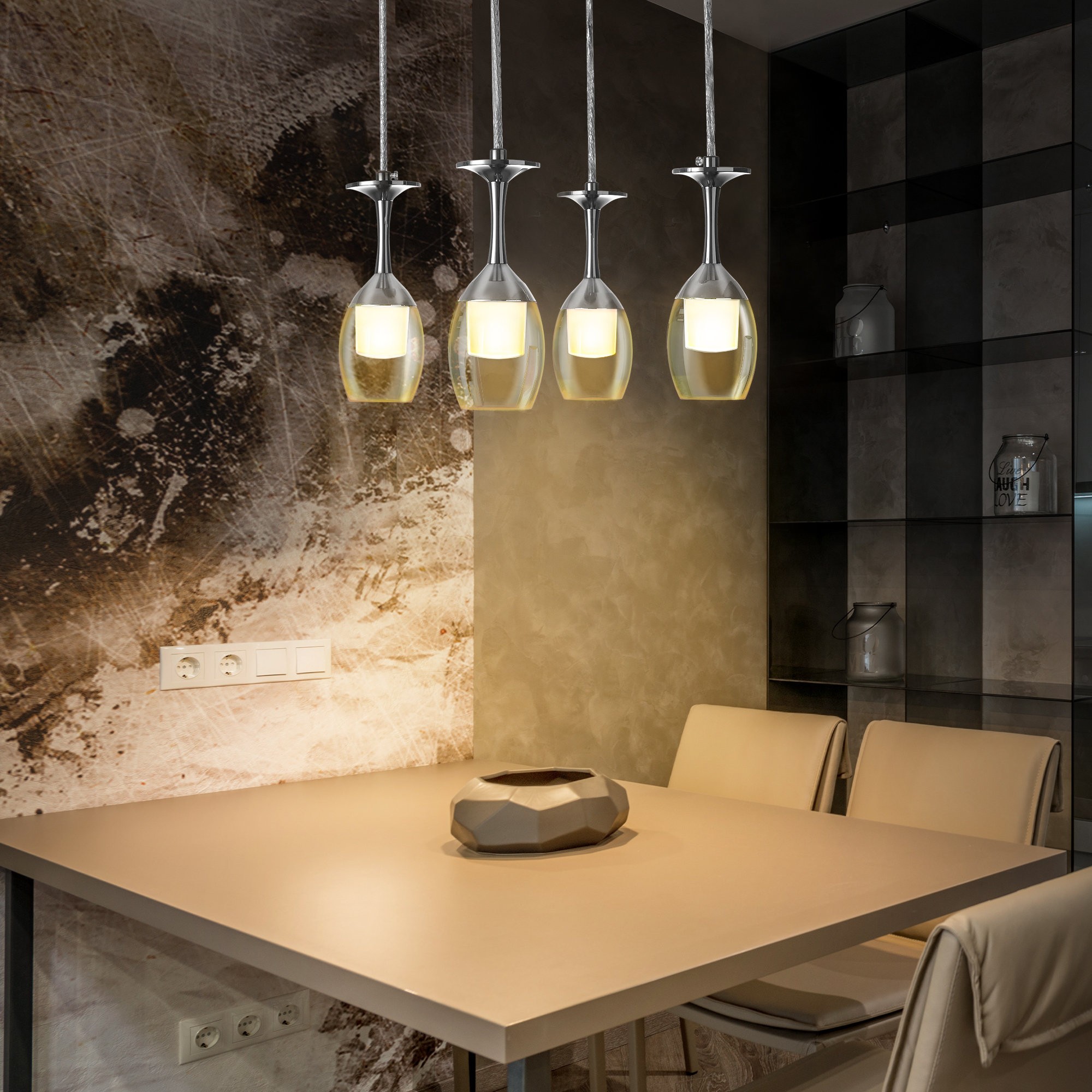 Ivy Bronx Home Clear Acrylic Glass-Shape Smart Rgb Pendant Light ...