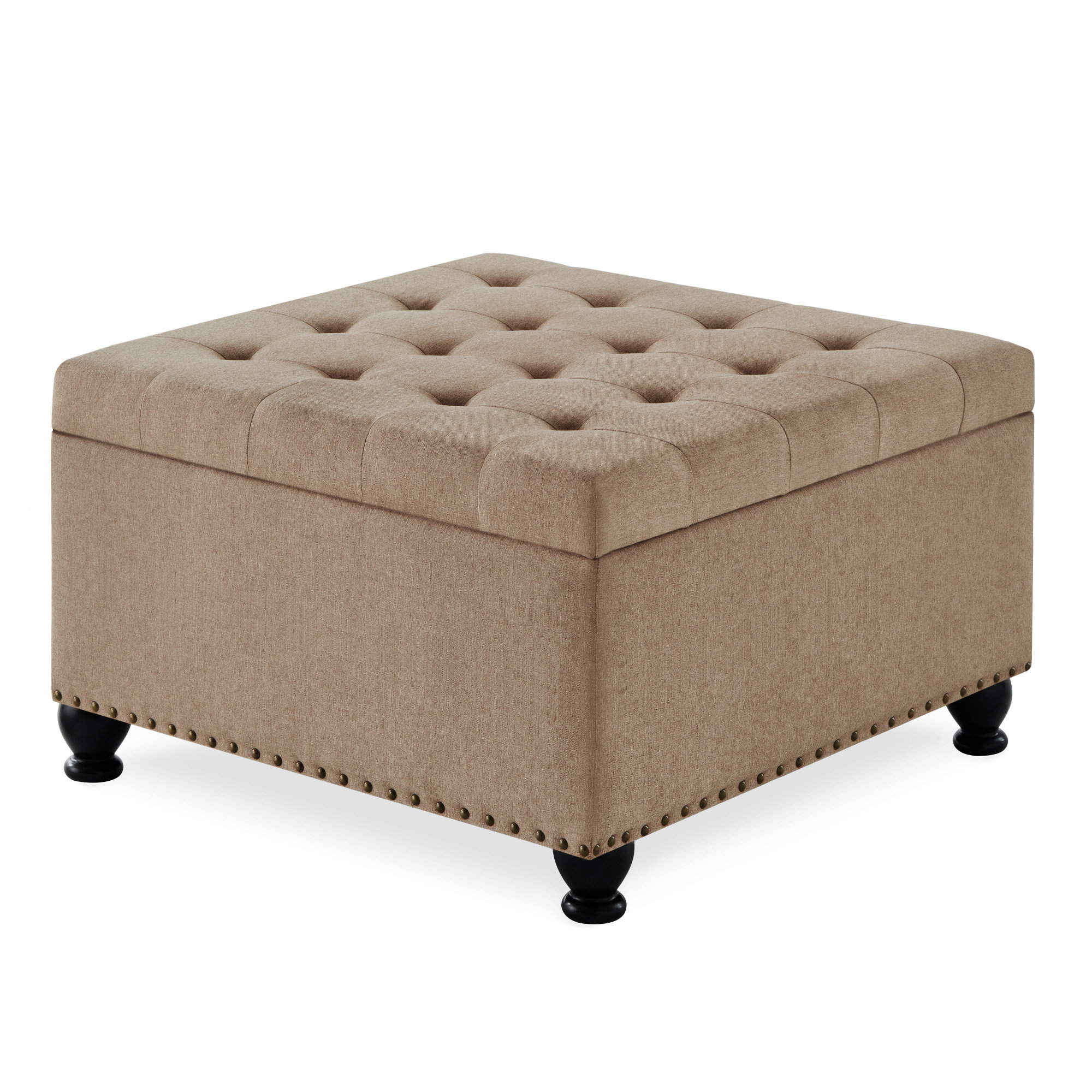 Canora Grey Large Square Storage Ottoman With Wooden Legs | Wayfair