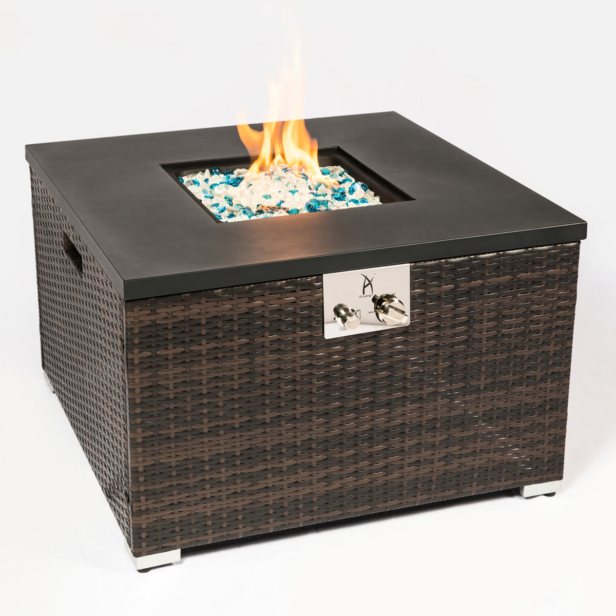 Latitude Run® Dark Brown Propane Fireplace Table, Steel Components, 50. ...