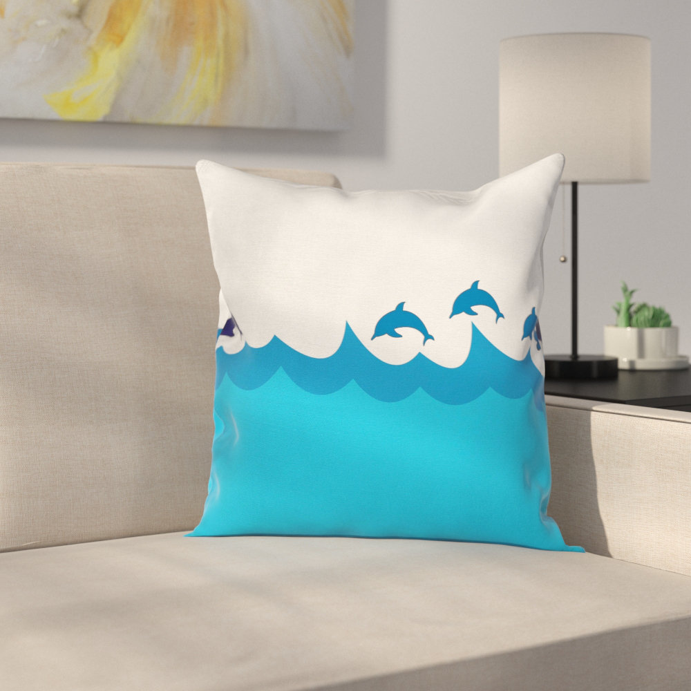 Ambesonne Dolphins on Waves Ocean Square Pillow Cover | Wayfair