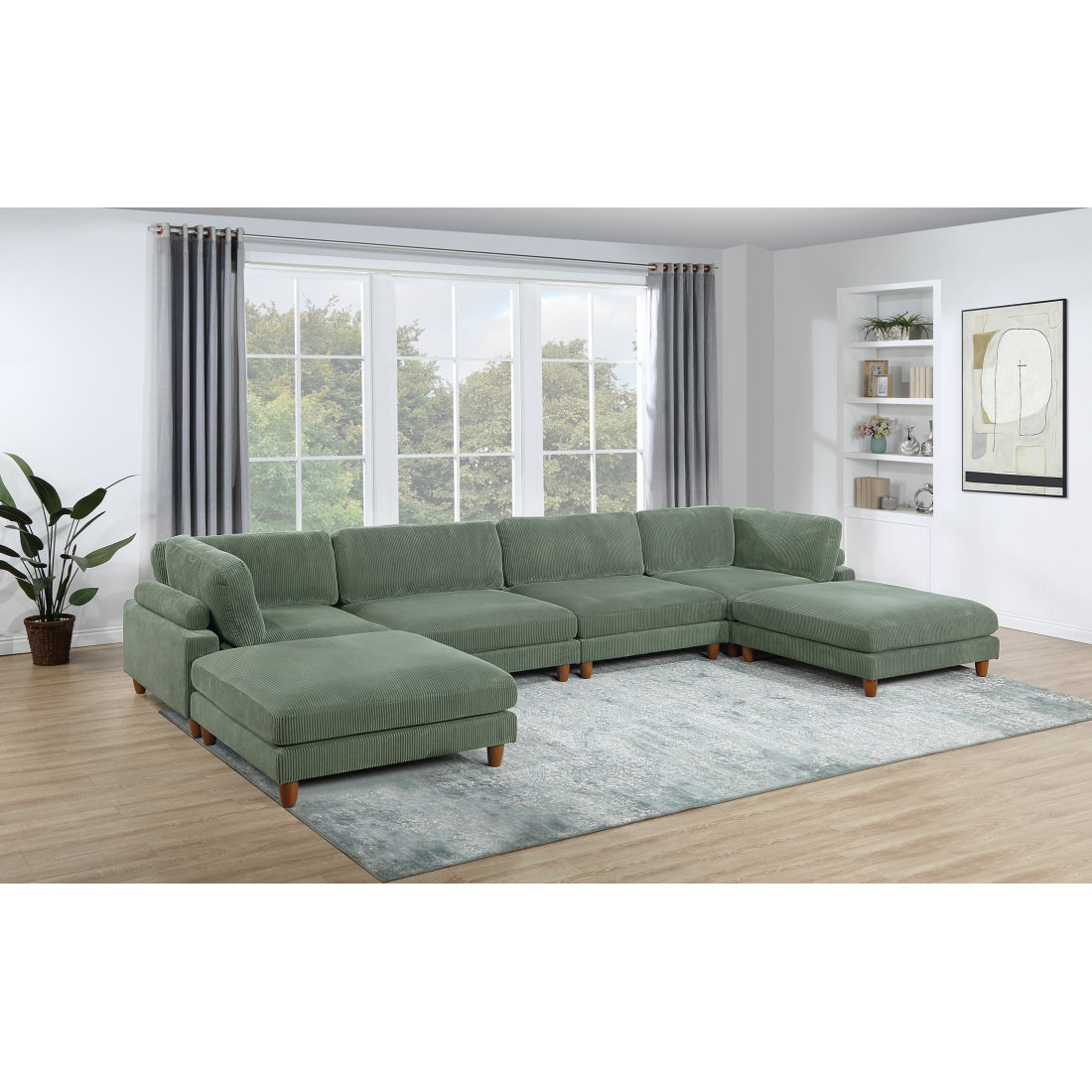 Ebern Designs Gannaway Modern Sofa Contemporary Sage 6Pc Modular ...