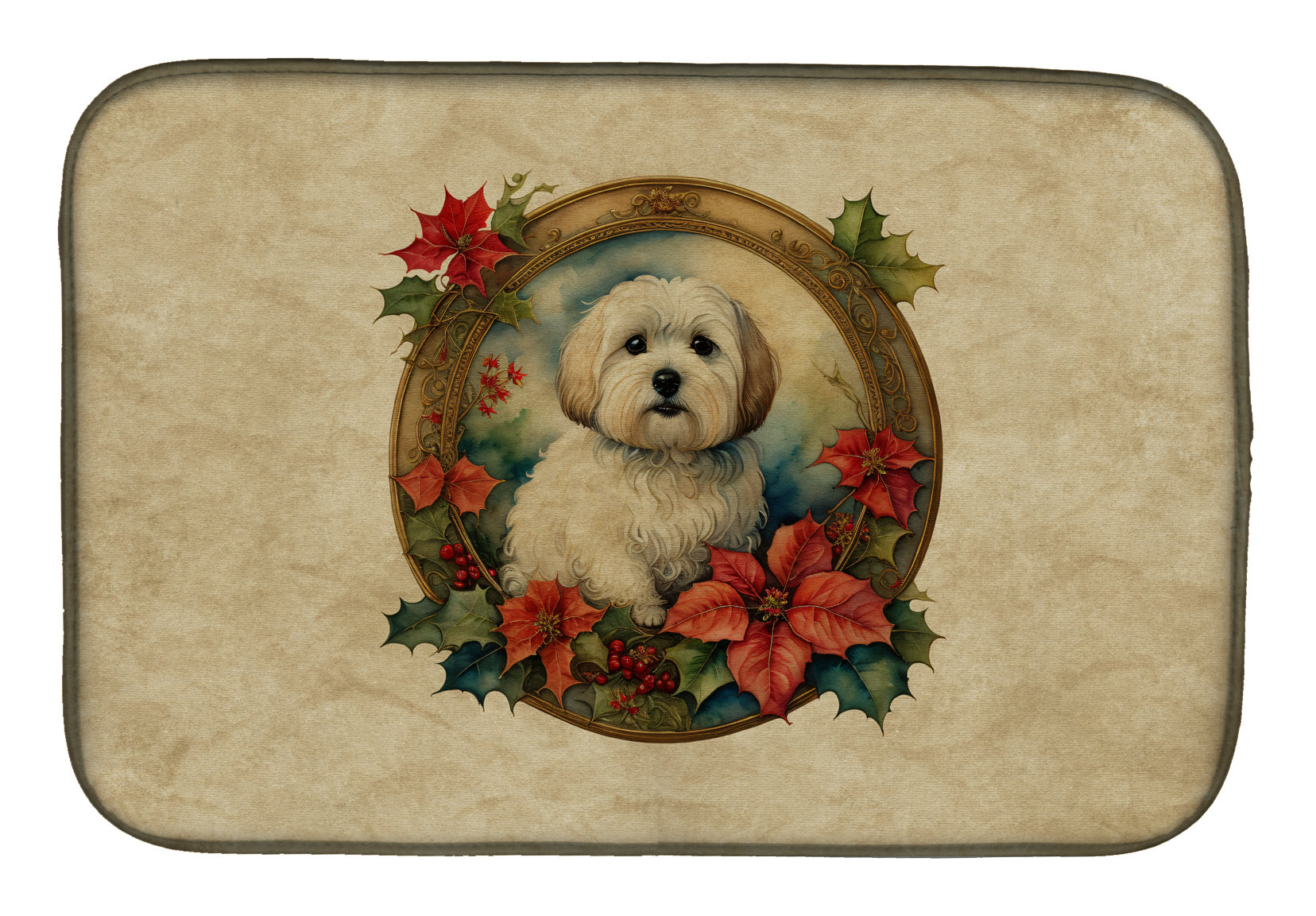 Caroline's Treasures Coton De Tulear Christmas Flowers Dish Drying Mat ...