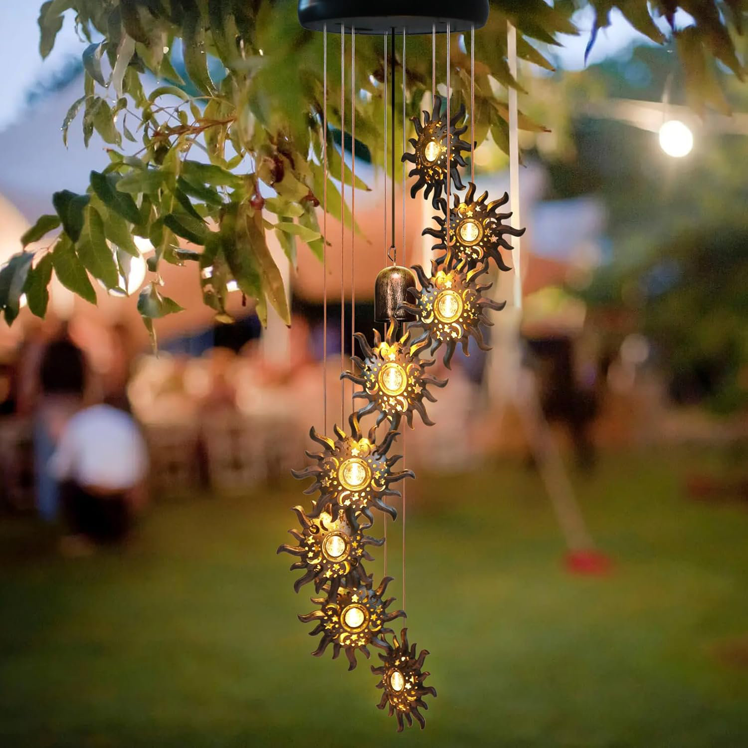 Arlmont & Co. 8 LED Solar Upgarde Sun Moon Star Wind Chimes Outdoor Sun ...