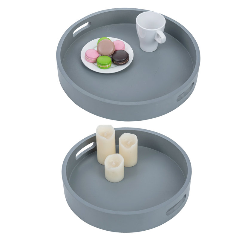 Ebern Designs Sabaa 2 Piece Gray Solid Wood Round Serving Trays | Wayfair
