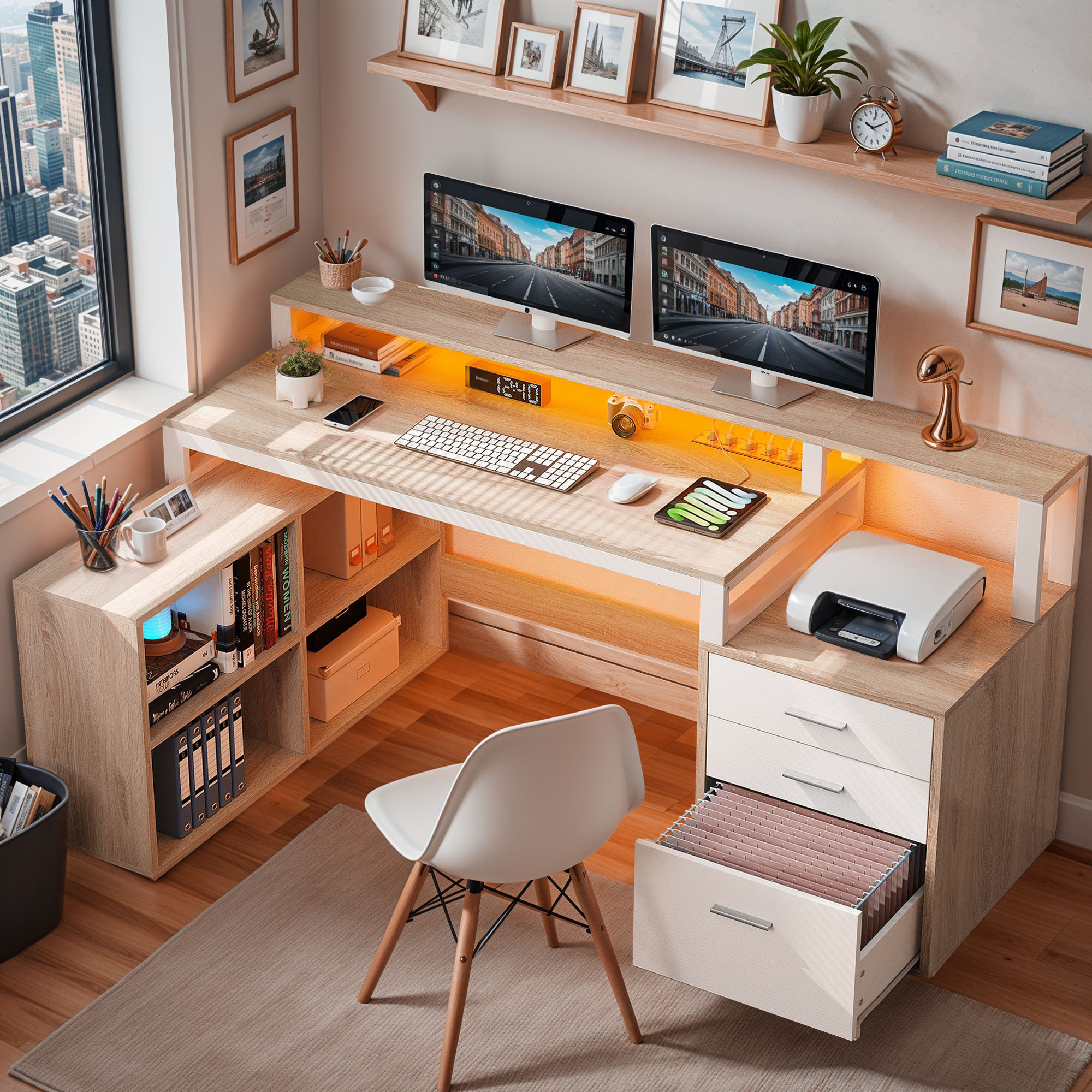 Ivy Bronx Cristel 65.4'' W L-Shaped Computer Desk & Reviews | Wayfair