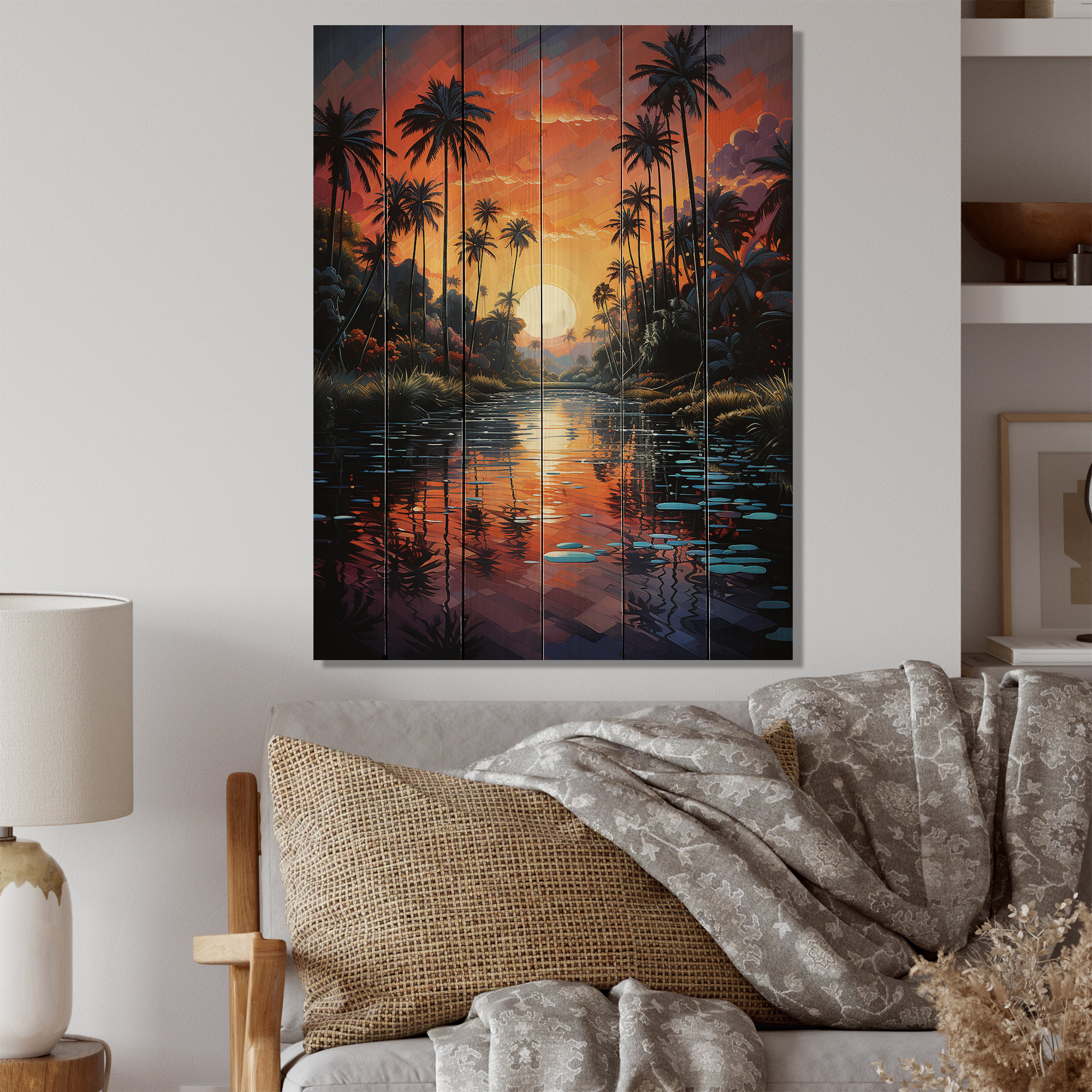Bayou Breeze Orange Palm Trees Mosaic VII On Wood Print - Wayfair Canada