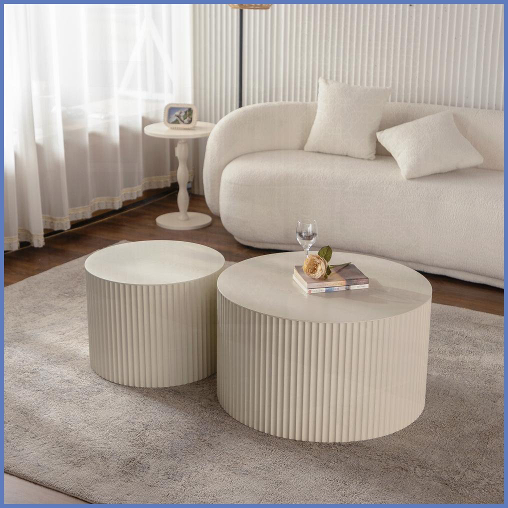 17 Stories Space-Saving Round Wood Coffee Table with Handcrafted Relief ...