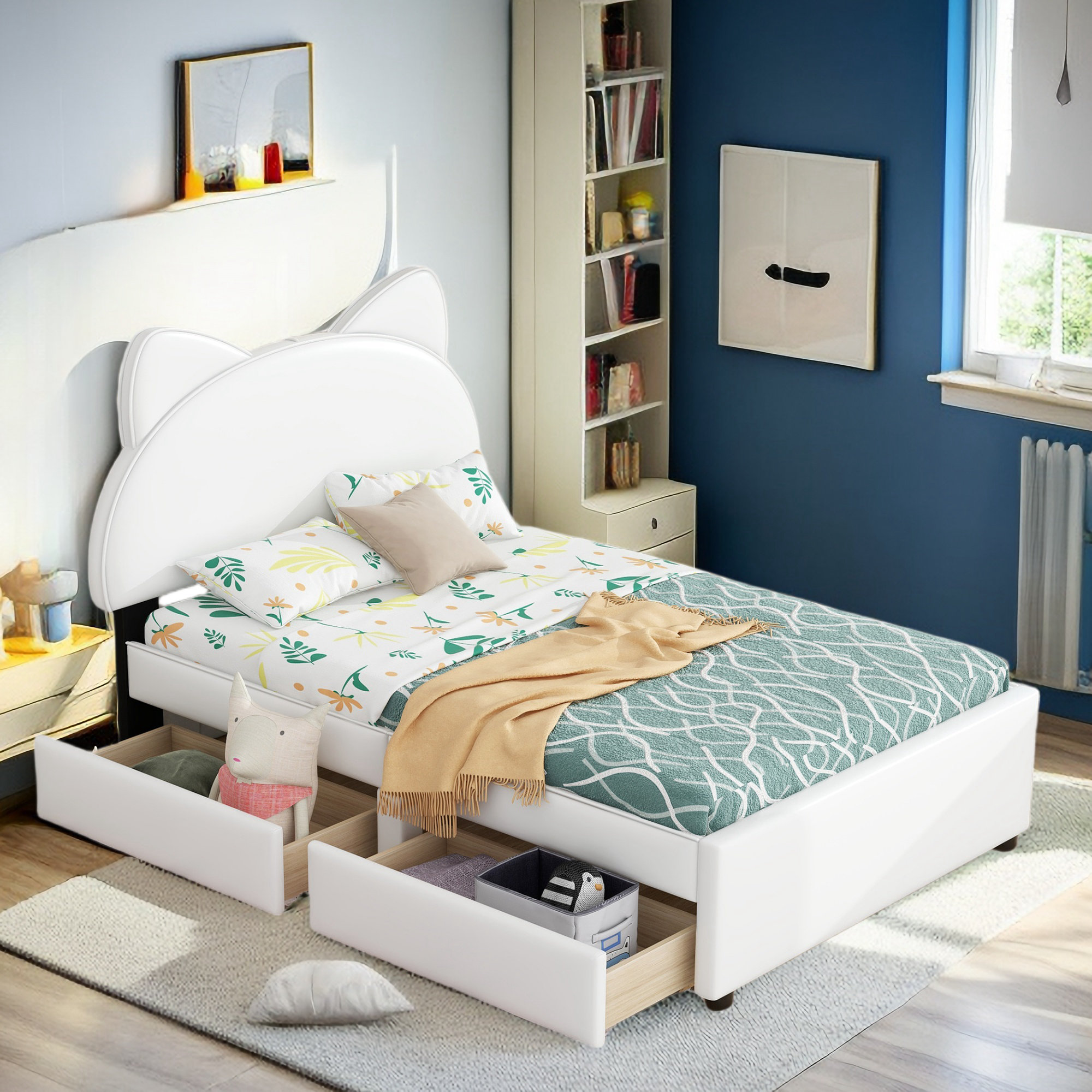 Zoomie Kids Alivya Platform Storage Bed with Ear-shaped Headboard | Wayfair