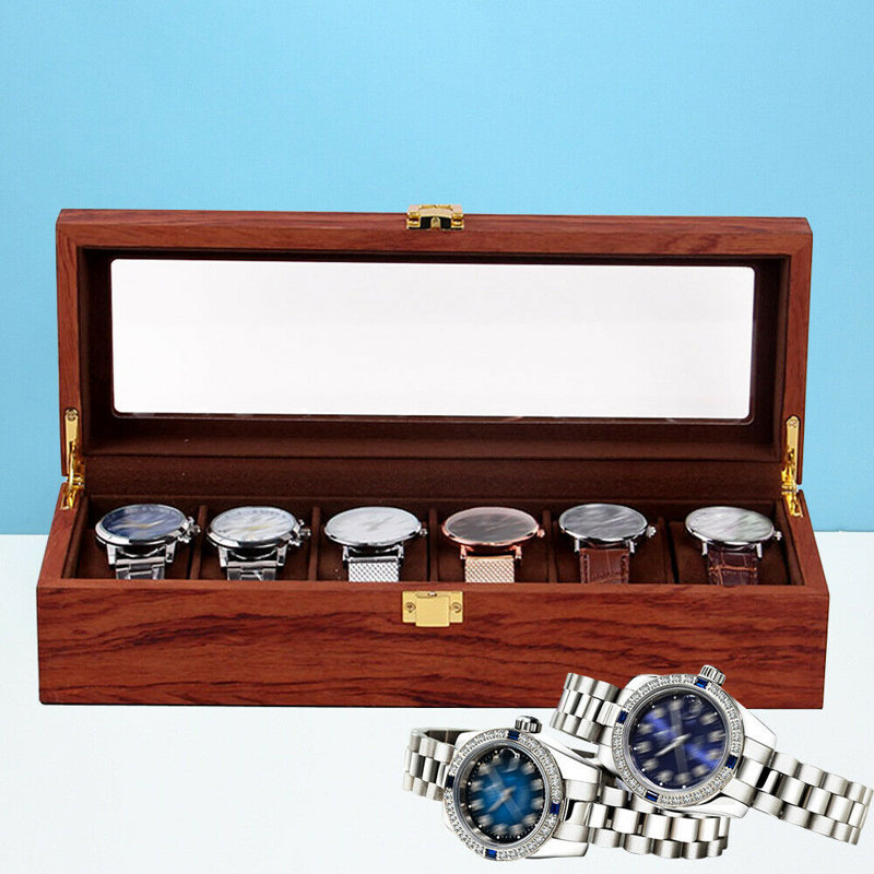House of Hampton® 6 Slots Vintage Wooden Watch Display Box With Locking ...