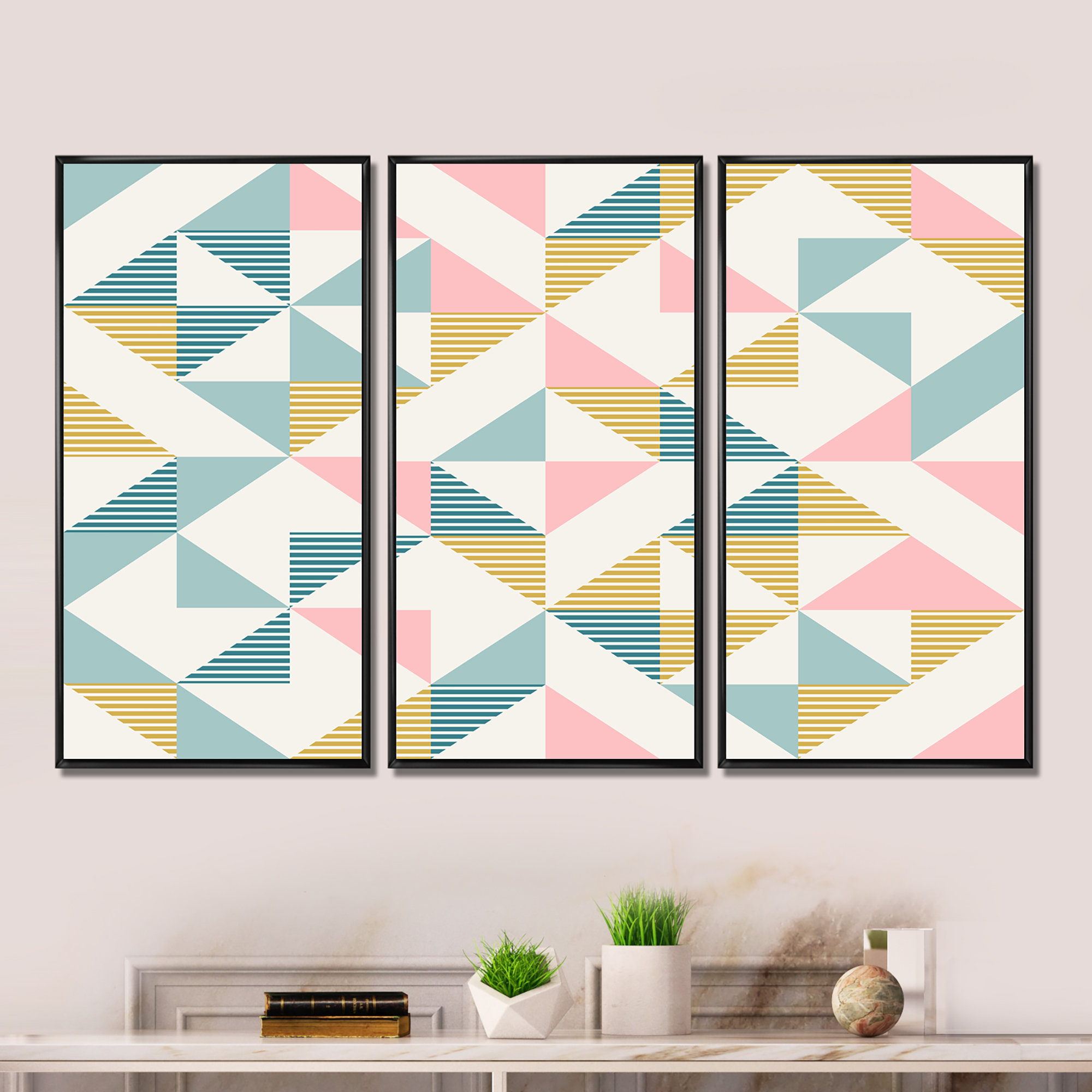George Oliver Diamond Retro III - 3 Piece Picture Frame Print on Canvas ...