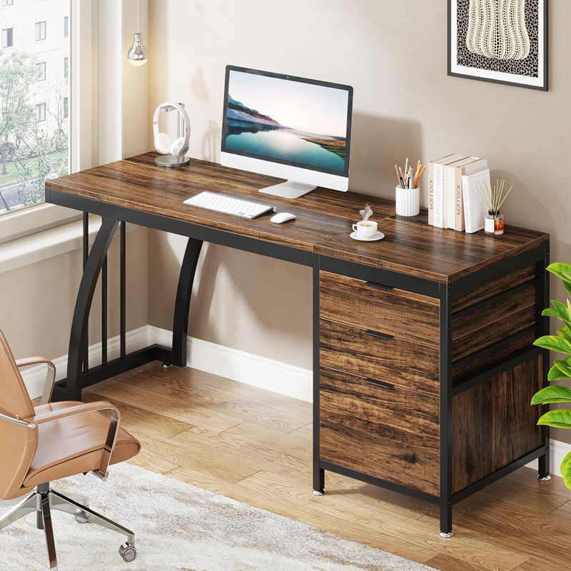 17 Stories Computer Desk with 3 Drawers, 59-Inch PC Desk with ...
