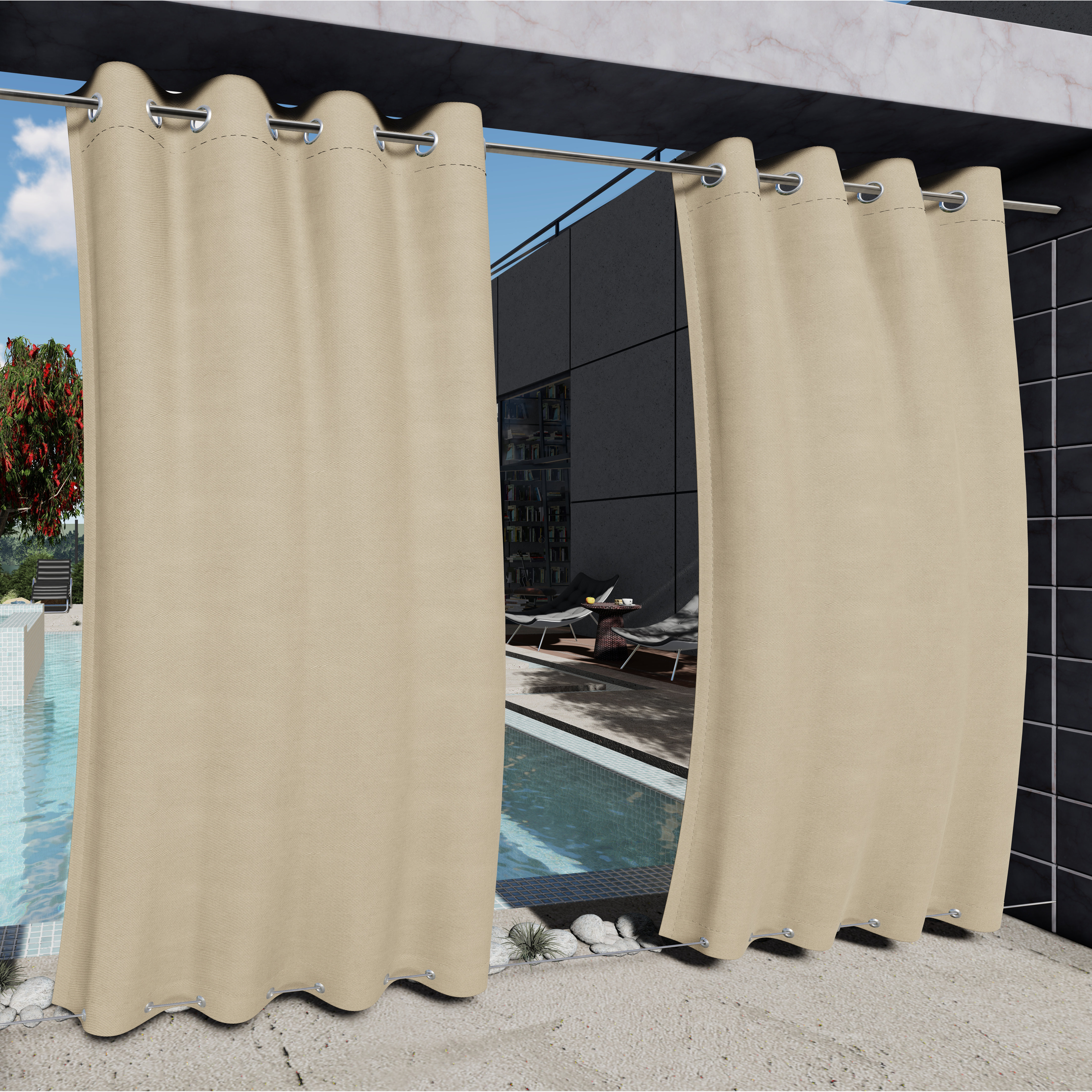 Latitude Run® Atai Windproof Top & Bottom Grommet Outdoor Curtain ...