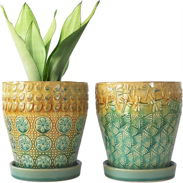 Lark Manor™ 6 Inch Ceramic Planter With Drainage Hole And Saucer For ...