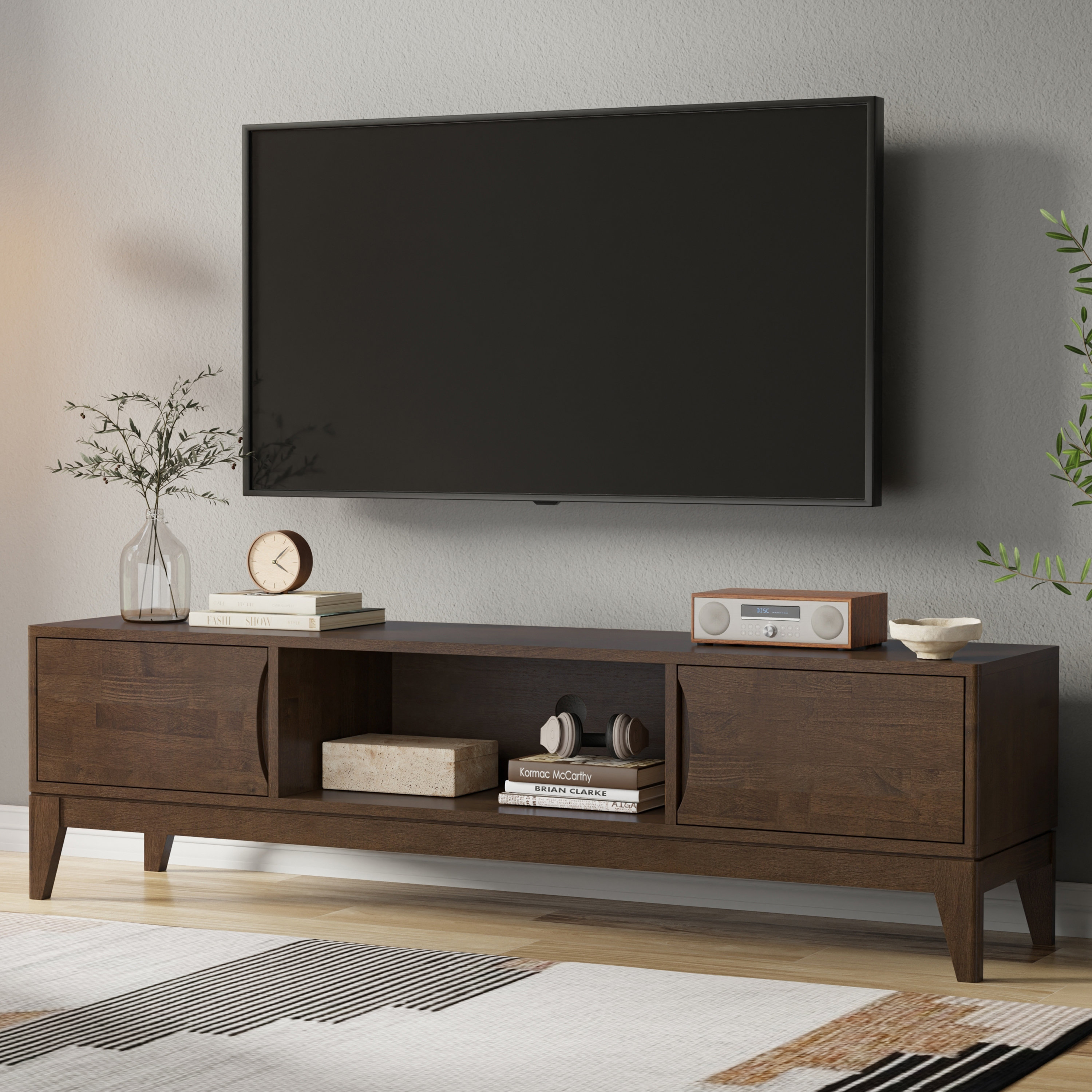 Simpli Home Harper 72"W Solid Wood Mid-Century Modern Low TV Stand for ...