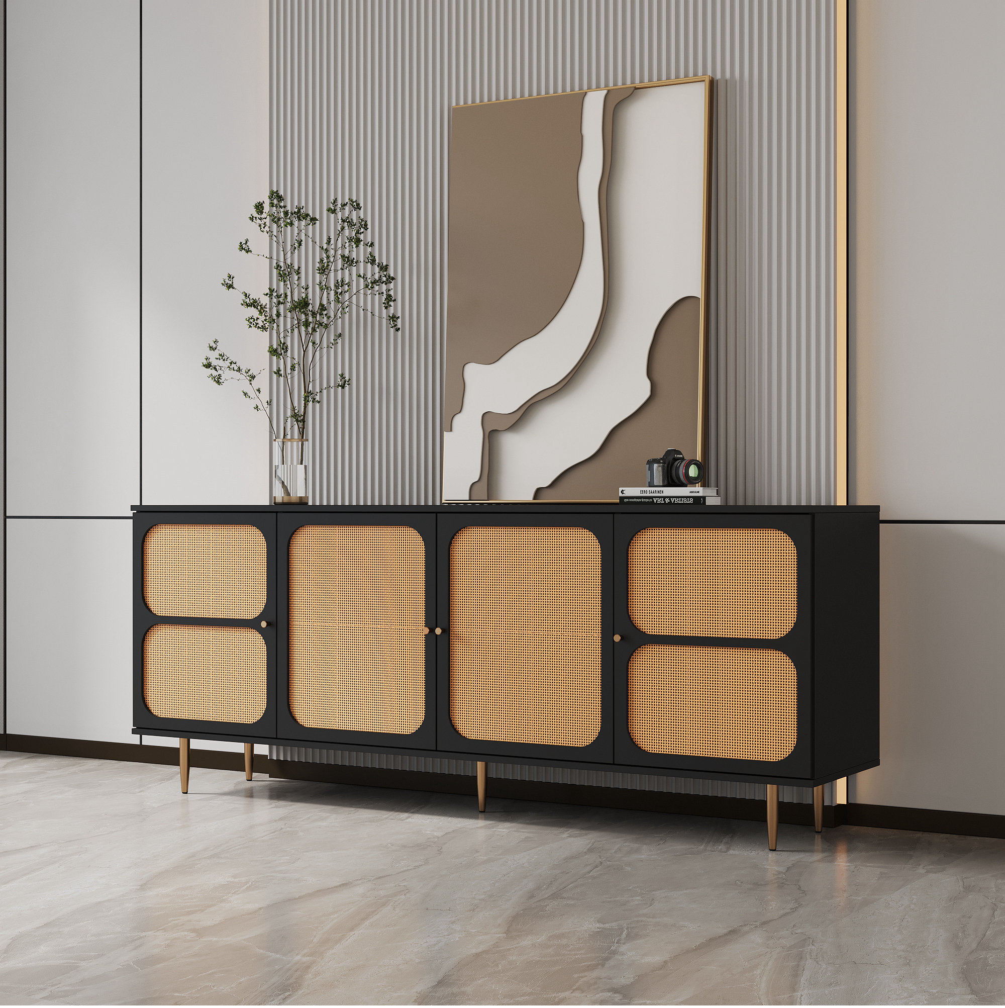 Bay Isle Home™ Honalee 70.87'' Rattan 4- Door Console Table,Sideboard ...