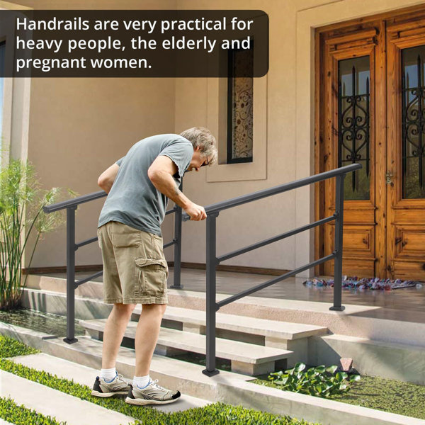 babevy 4 Step Stair Handrail, Outdoor Stair Railing Fits 3 To 4 Steps ...