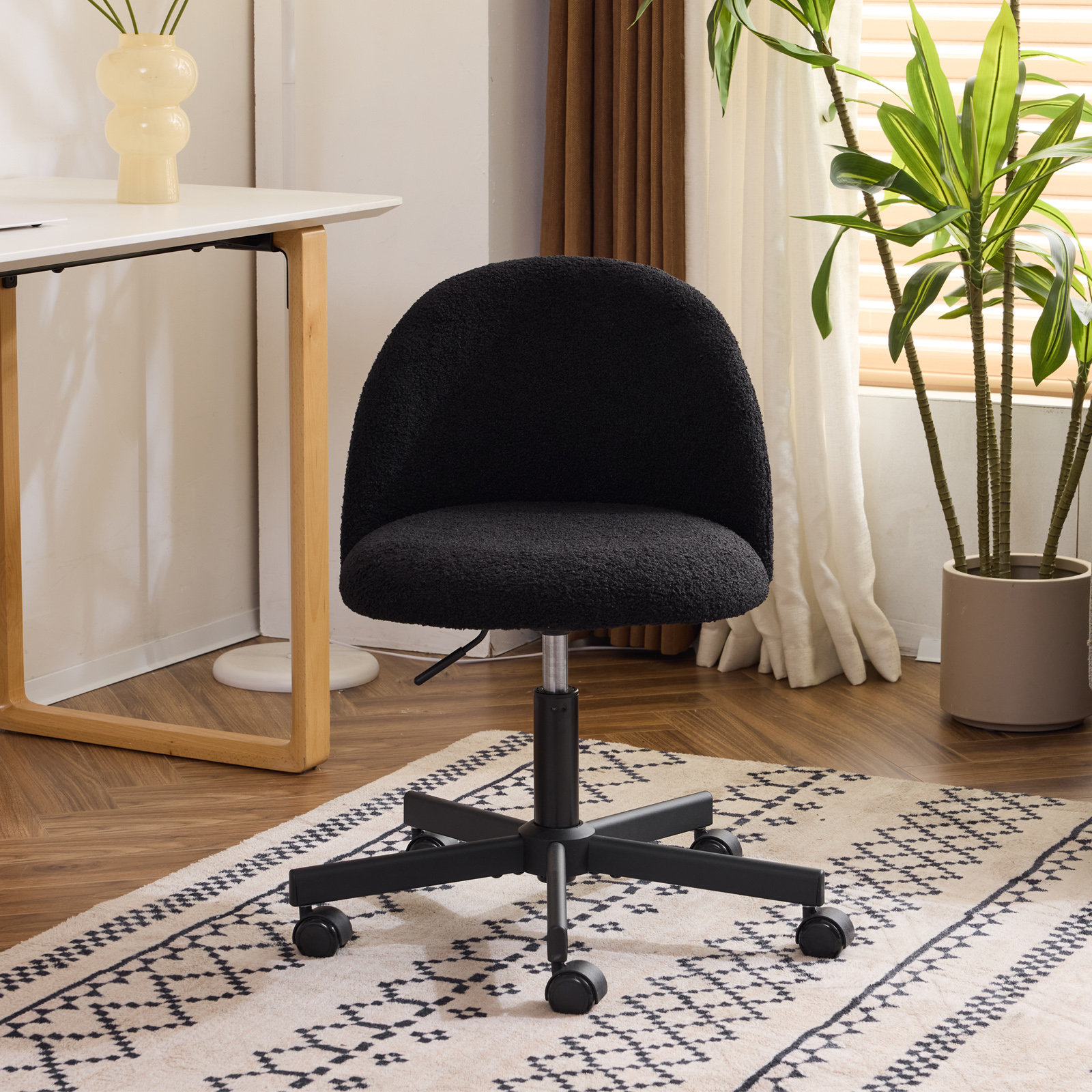 Ebern Designs Black Task Chair Office Desk Chair Make Up Chair With ...