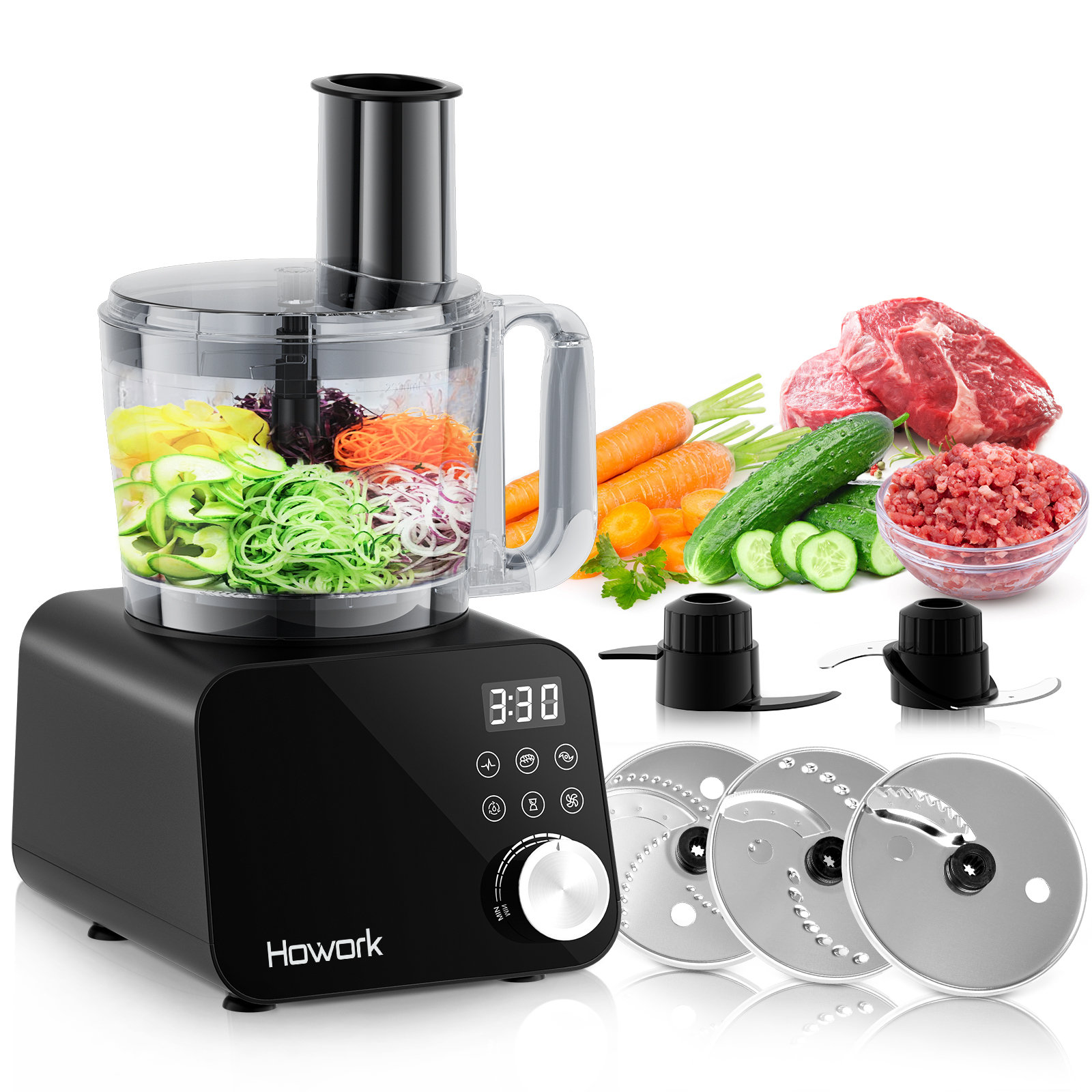 HOWORK Food Processor & Vegetable Chopper 12 Cup 600W French-Fry-Cutter ...