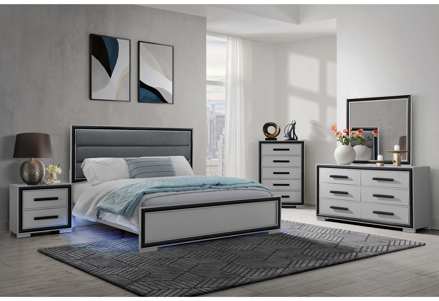 Mercer41 ADELAIDE GREY BLACK 5PC.QUEEN BEDROOMSET | Wayfair