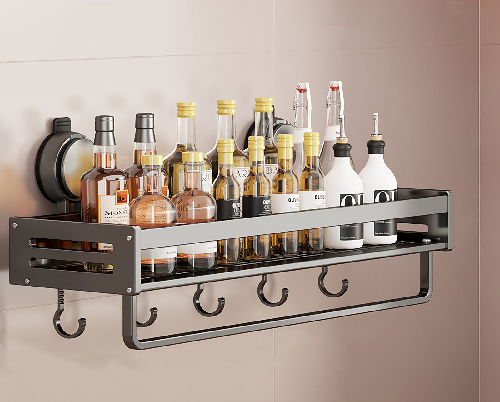 Latitude Run® Kitchen Suction Cup Storage Rack, No Drilling Wall ...