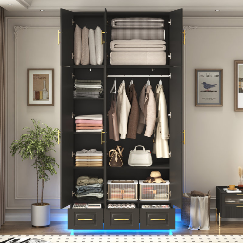 Mercer41 3 Door Armoire Wardrobe Closet , 94.5'' LED Wardrobe Armoire ...