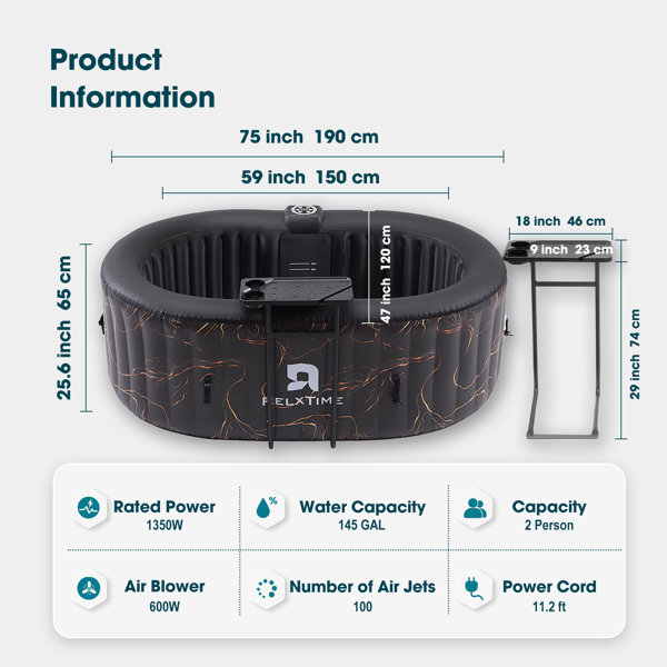 RELXTIME 2 Person Inflatable Hot Tub with Energy-saving Insulation ...