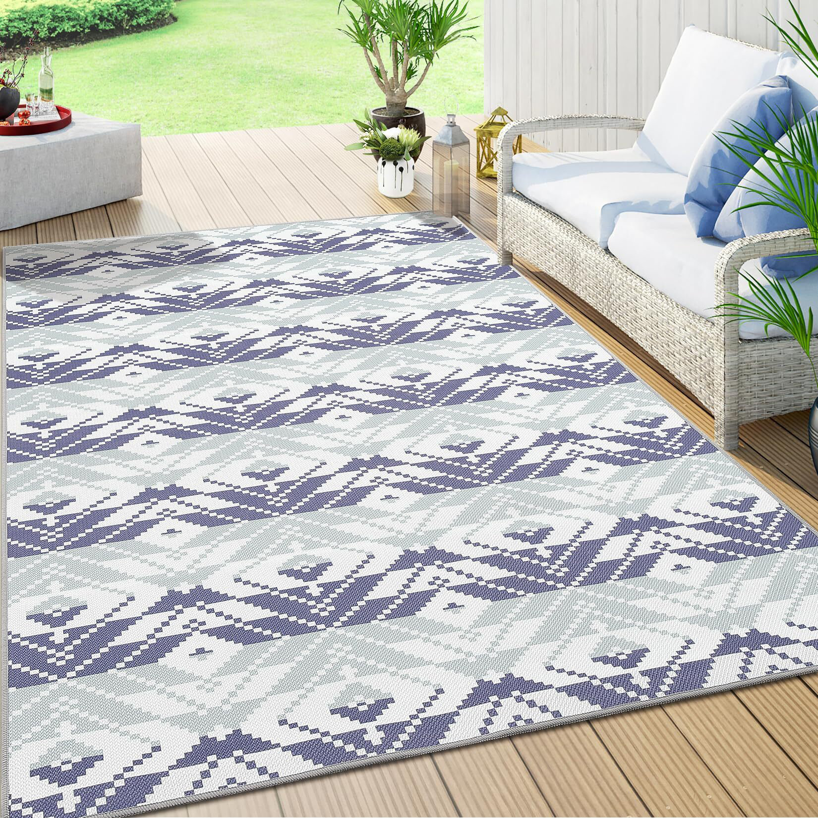Bungalow Rose 9×12 Large Area Rug Outdoor Rug Washed Back Print Folding ...