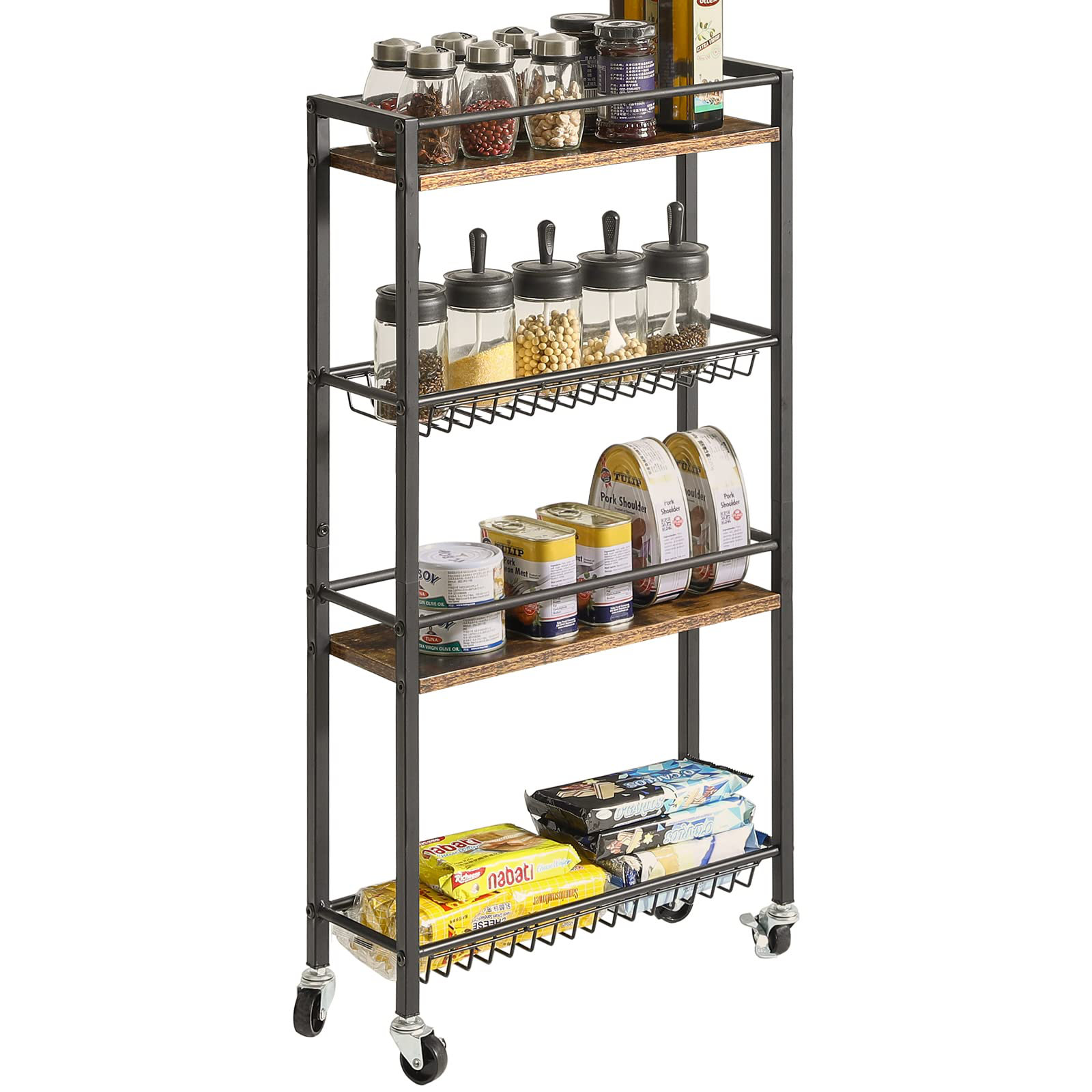 17 Stories 4-Tier Narrow Kitchen Trolley - Movable, Lockable, Space ...