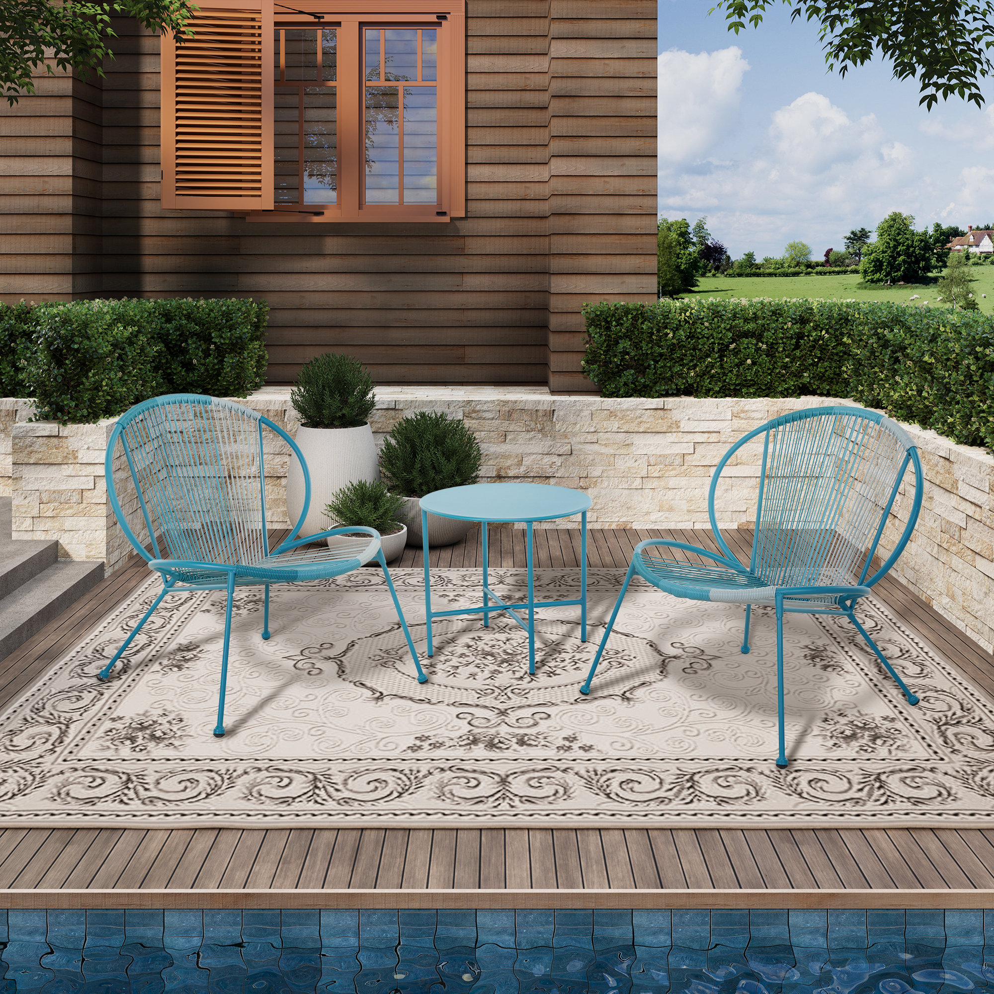 Bay Isle Home™ 3-piece Patio Acapulco Chairs With Side Table, Outdoor ...