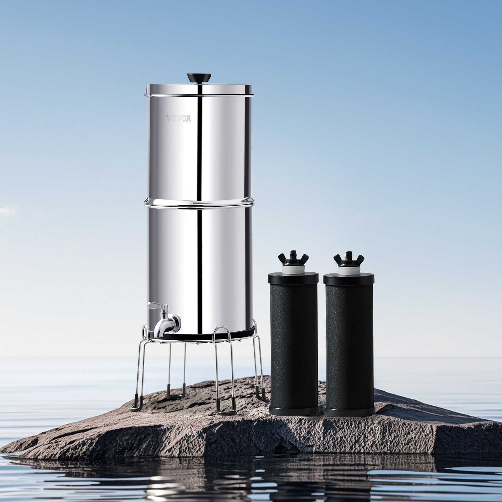 VEVOR 2.25G Gravity-fed Water Filter Countertop System Stainless Steel ...