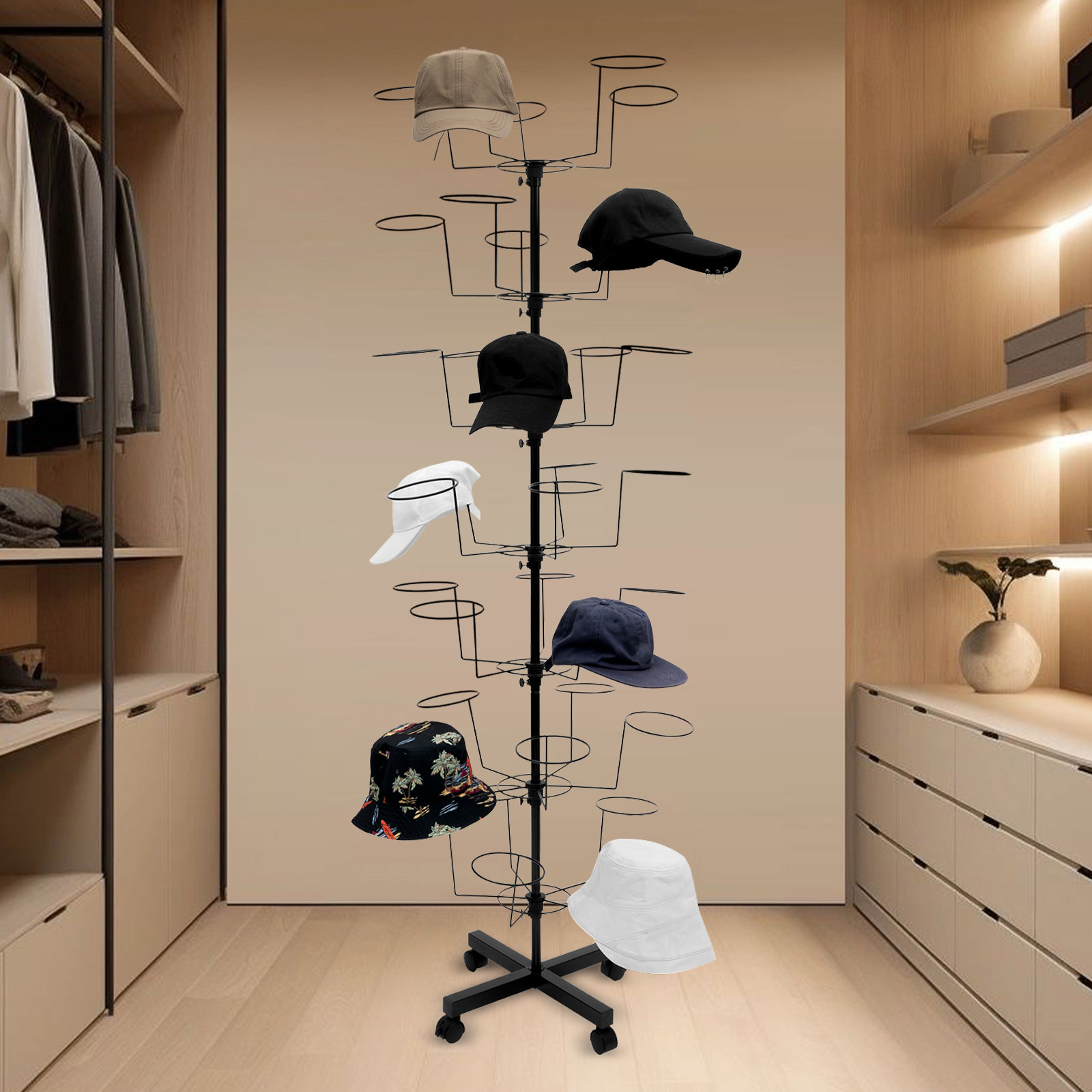 Rebrilliant Aulbree 7-Tier Hat Rack Stand 35 Cap Holders, Sturdy Iron ...