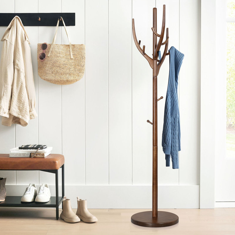 Red Barrel Studio® Rimini Solid Wood Freestanding 12 - Hook Coat Rack ...