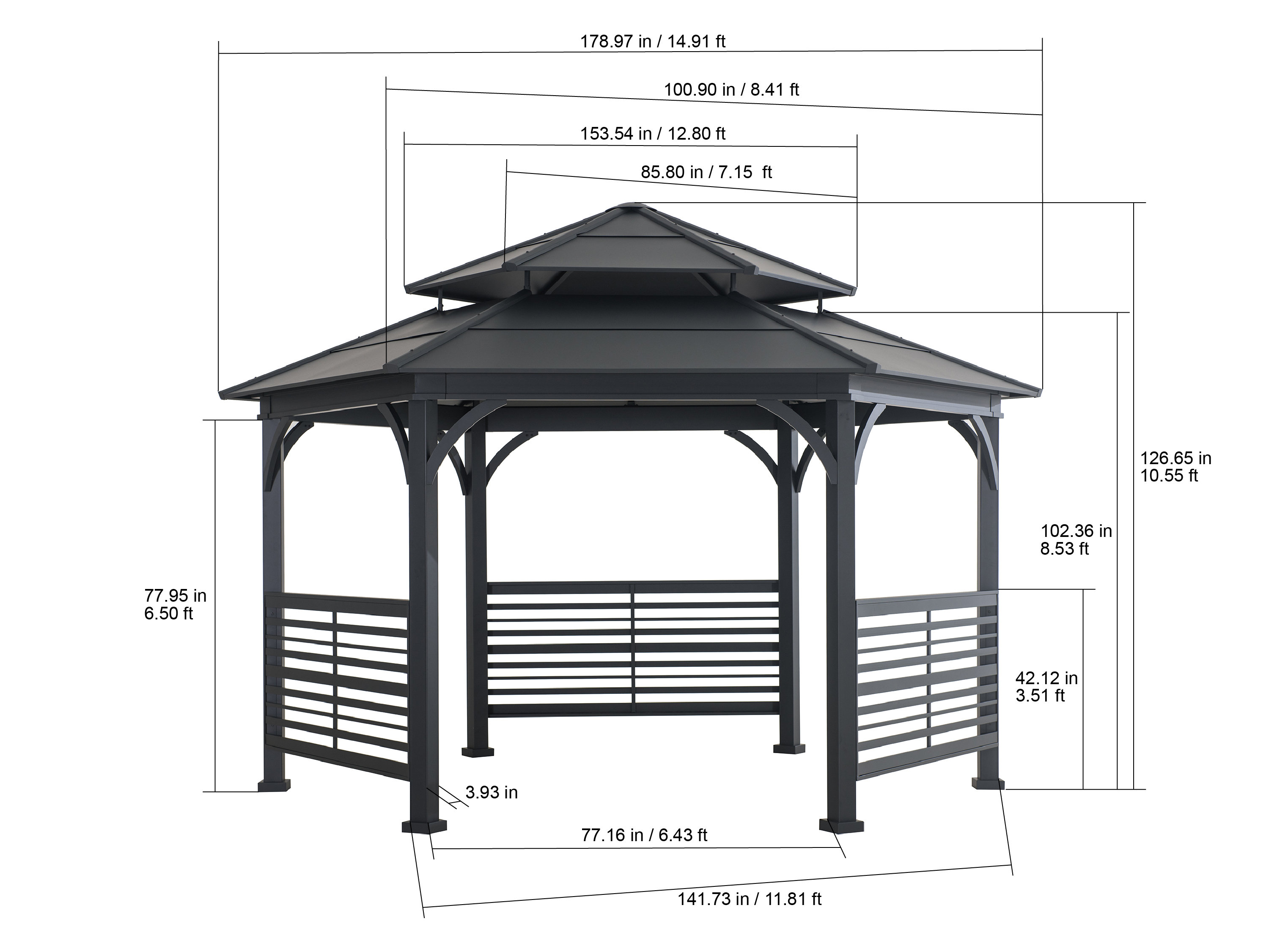 Sunjoy 13 x 15 ft. Hardtop Gazebo, Outdoor Macomb Hexagon Gazebo ...
