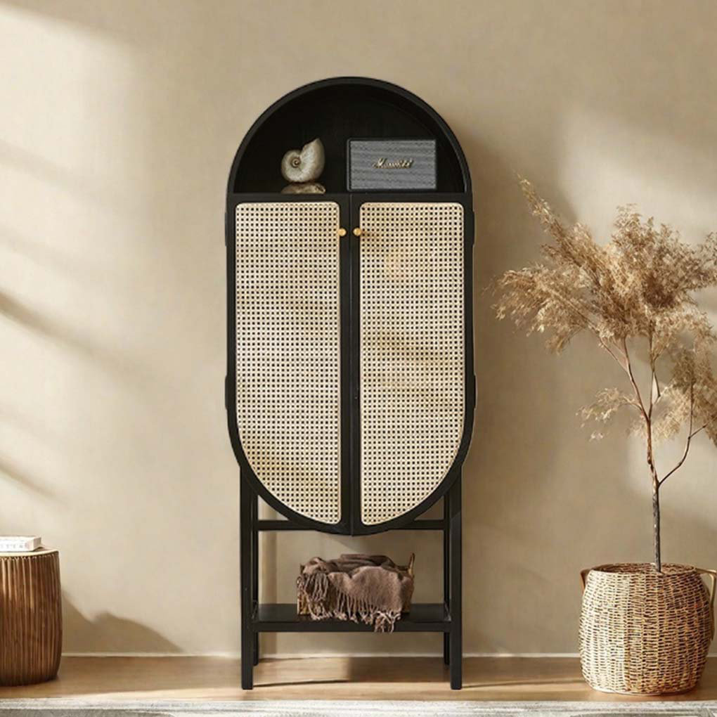 Joy Reading Solid Wood Rattan Crafted Storage Cabinet Bookcase | Wayfair