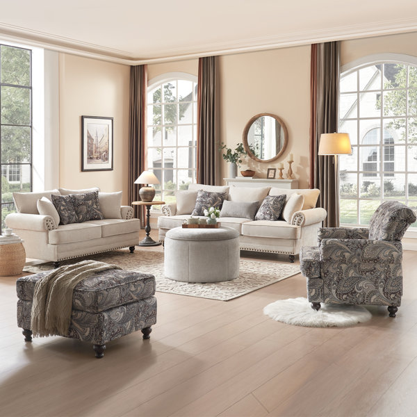 Alcott Hill® 5 Piece Living Room Set, Upholstered Sofa Couch, Loveseat ...